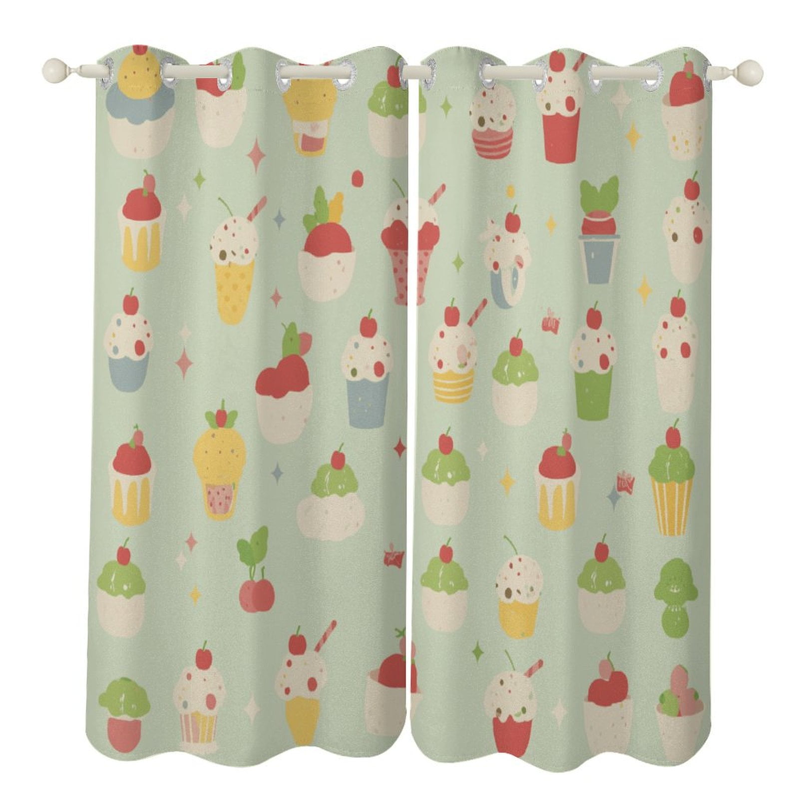 Cartoon Cake Curtains Aesthetic Envrionmental Friendly Picture, Living ...
