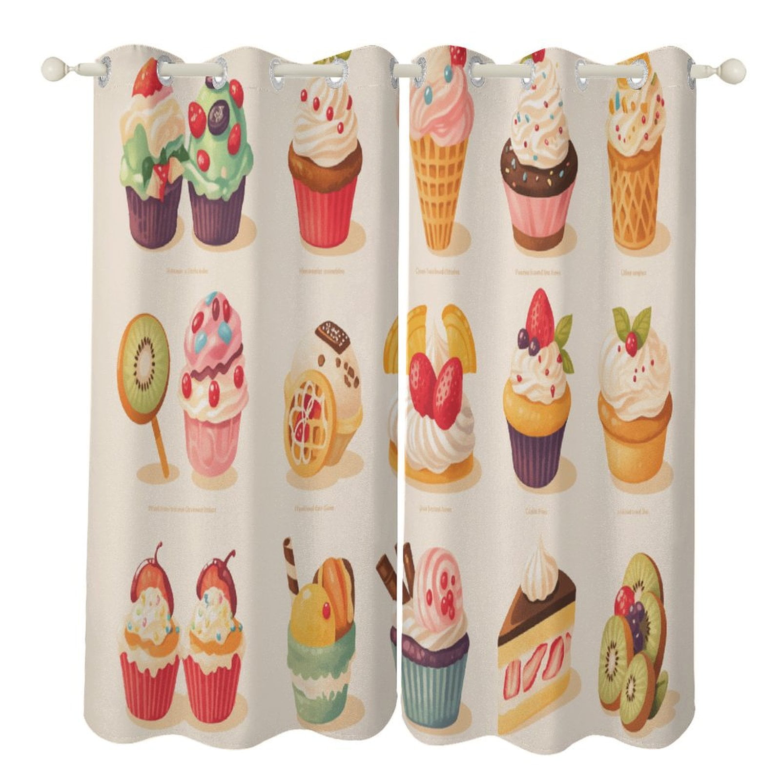 Cartoon Cake Curtains Aesthetic Envrionmental Friendly Picture, Living ...