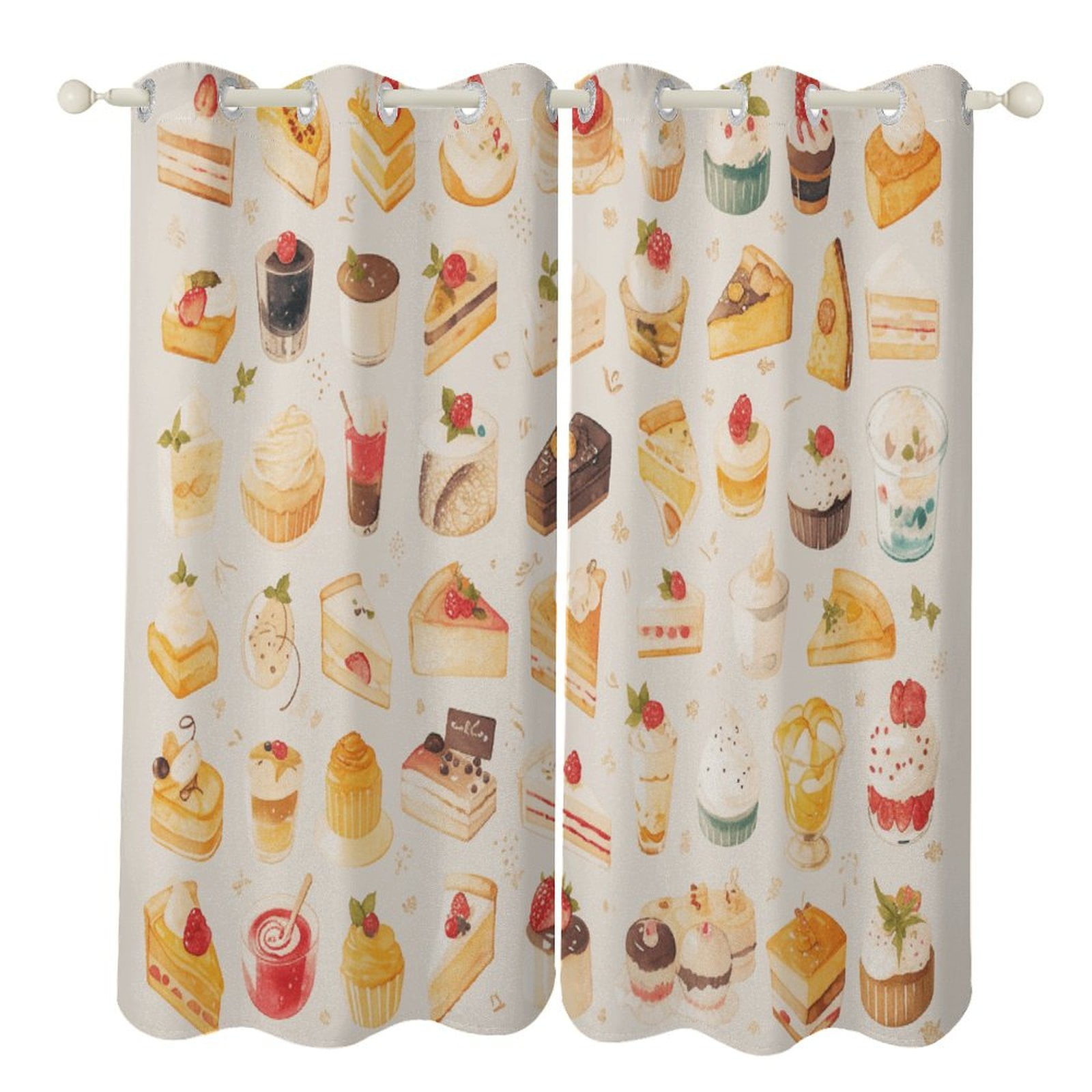 Cartoon Cake Curtains Aesthetic Envrionmental Friendly Picture, Living ...