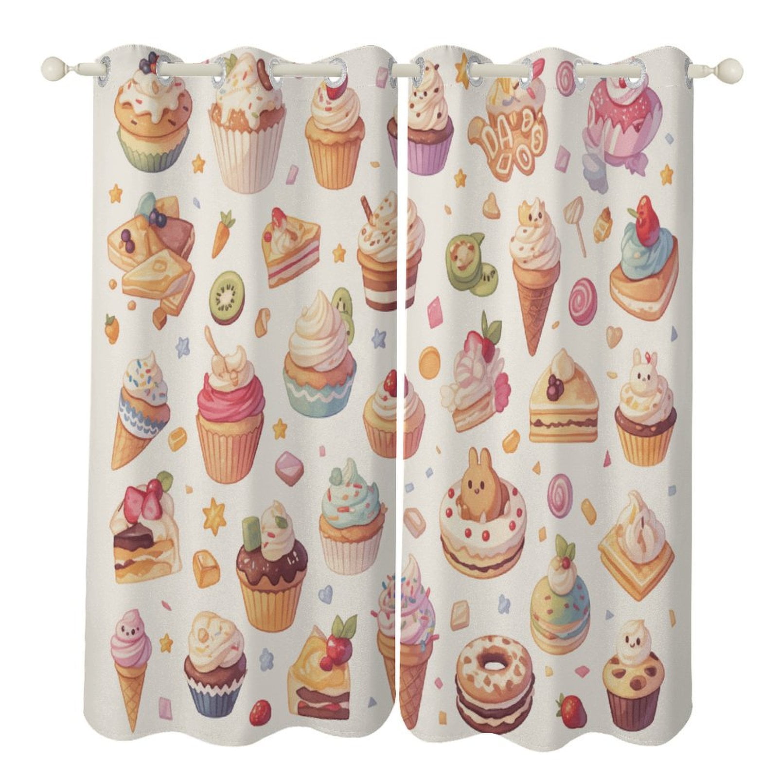 Cartoon Cake Curtains Aesthetic Envrionmental Friendly Picture, Living ...
