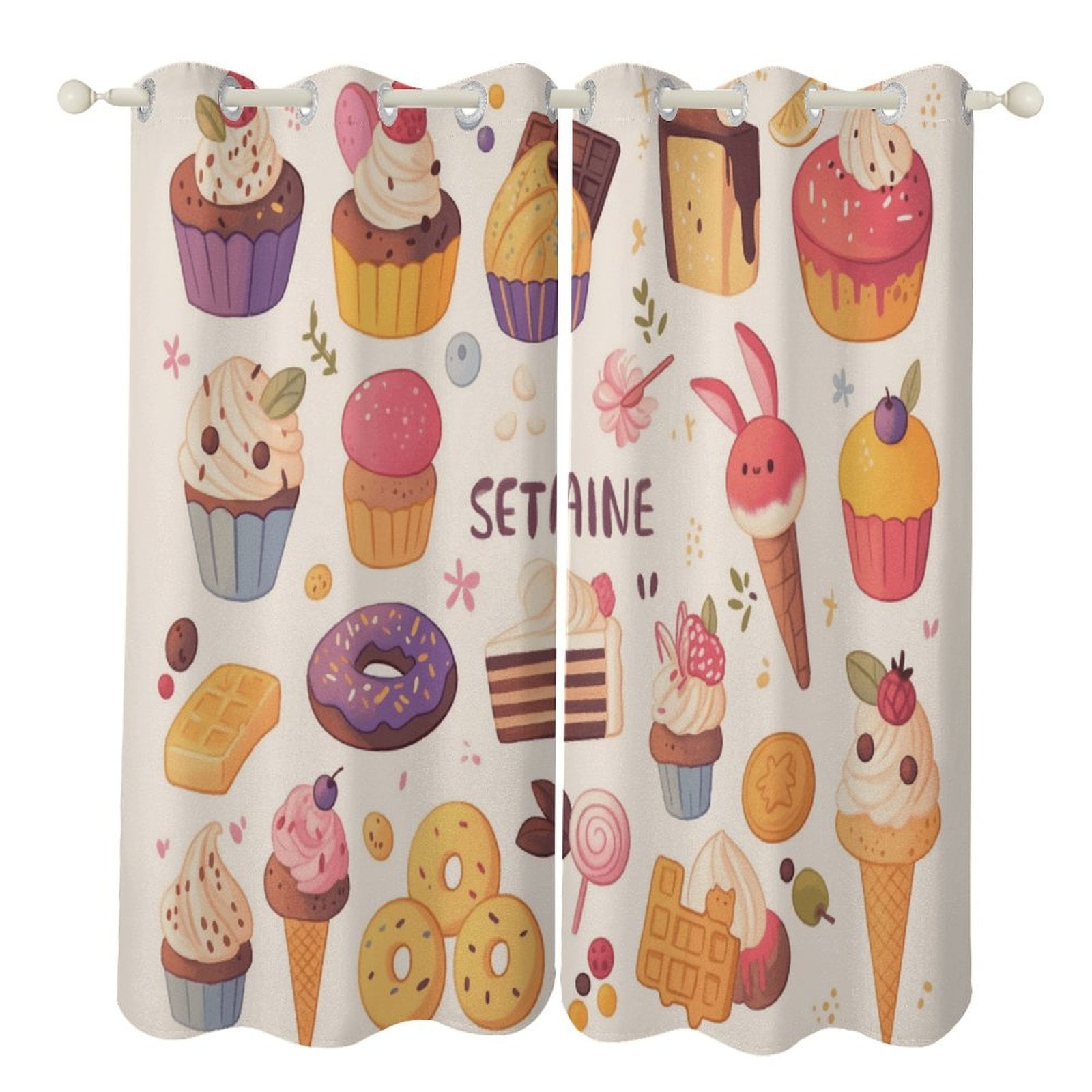 Cartoon Cake Curtains Aesthetic Envrionmental Friendly Picture, Living ...