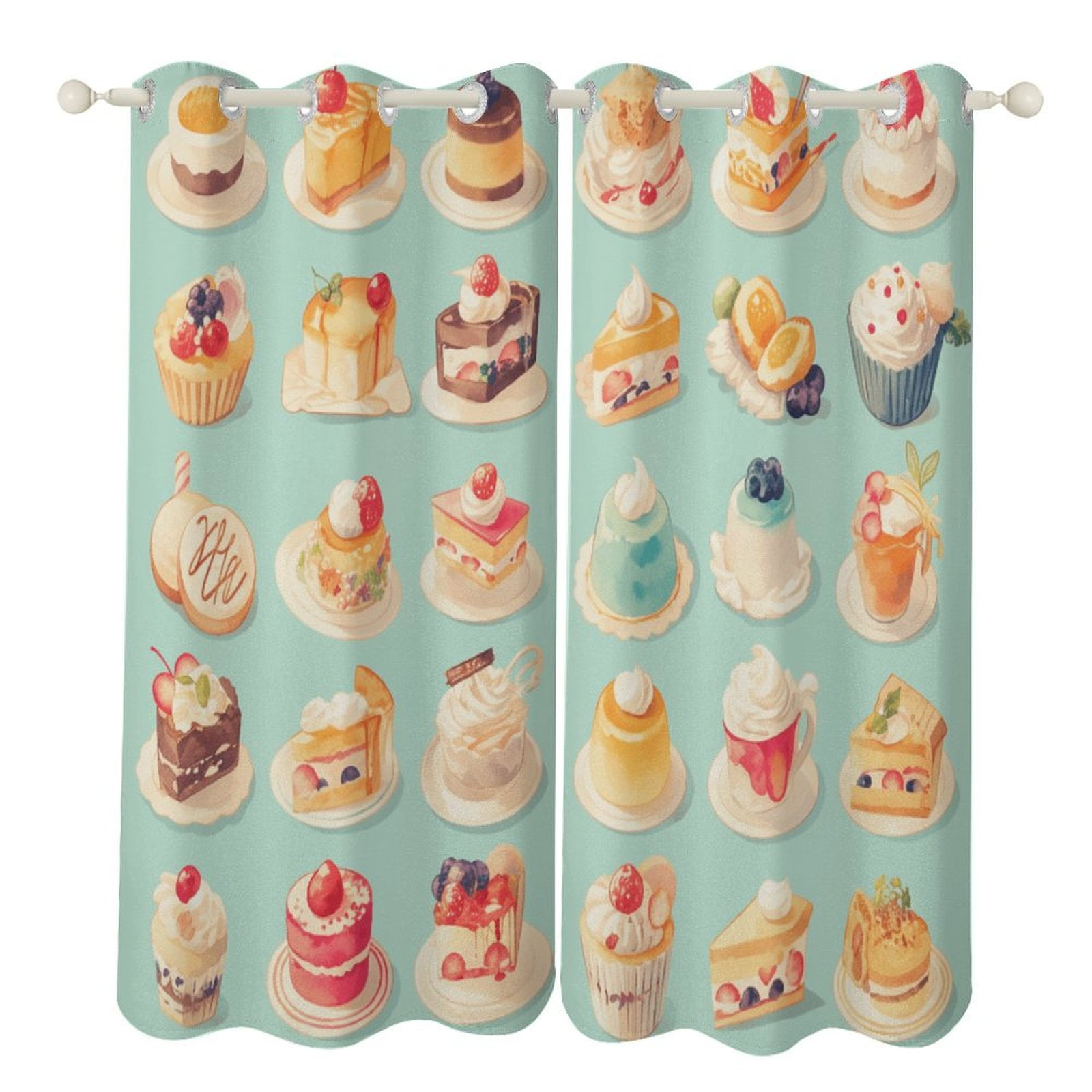 Cartoon Cake Curtains Aesthetic Envrionmental Friendly Picture, Living ...