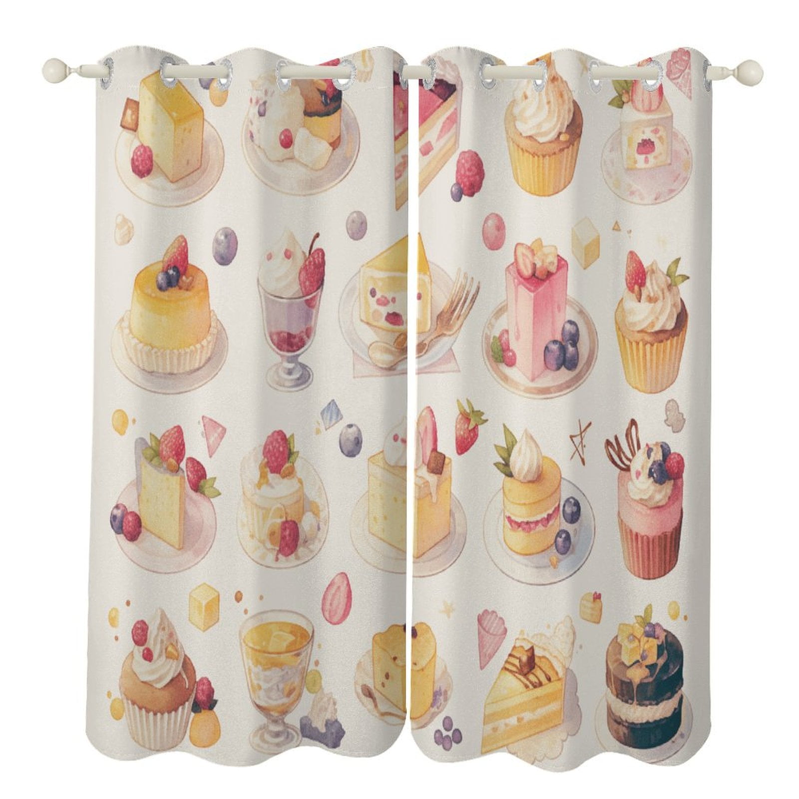 Cartoon Cake Curtains Aesthetic Envrionmental Friendly Picture, Living ...