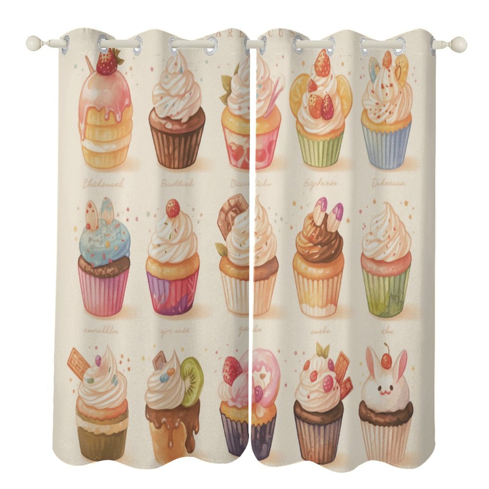 Cartoon Cake Curtains Aesthetic Envrionmental Friendly Picture, Living ...