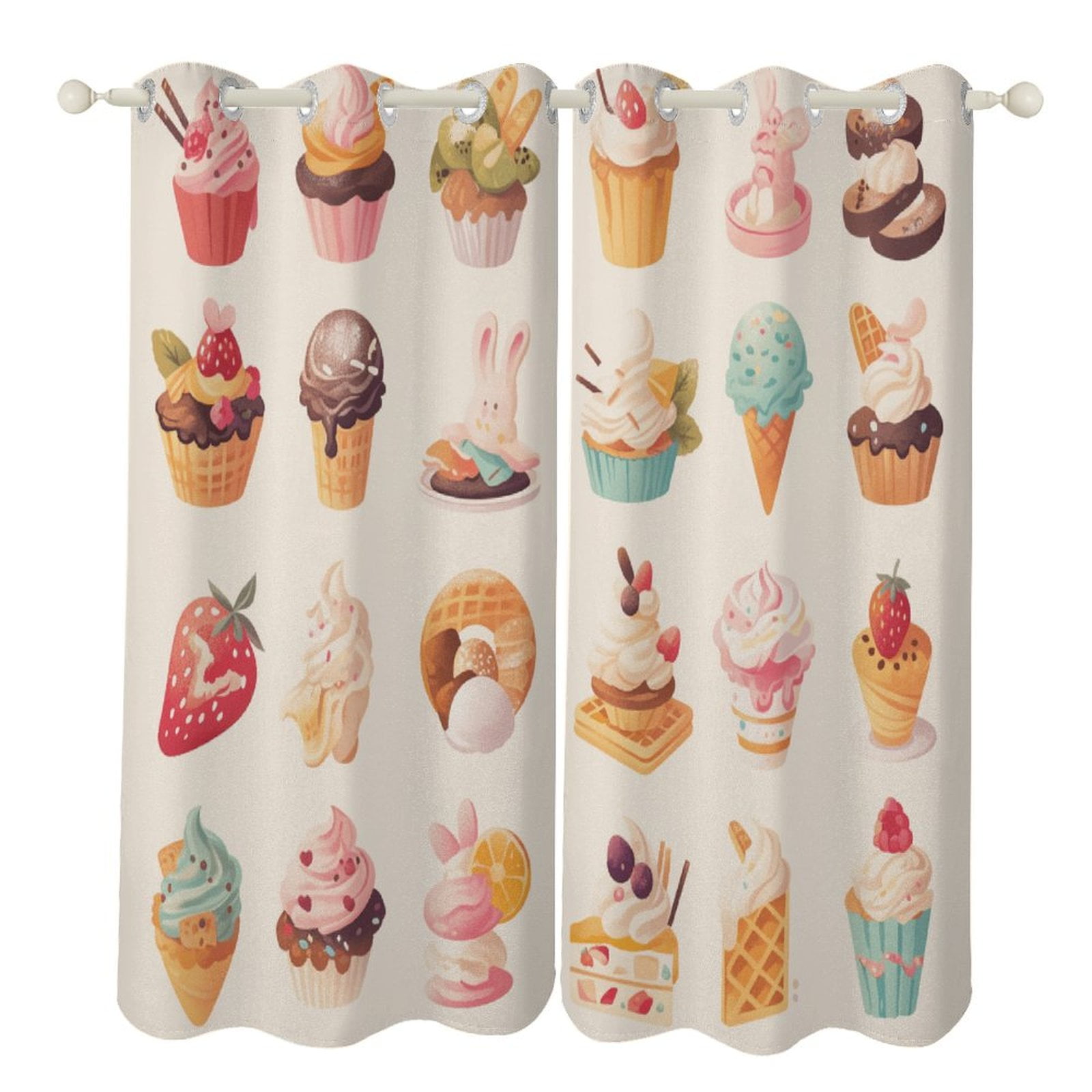 Cartoon Cake Curtains Watercolor Theme Window Curtains Grommet Blackout ...