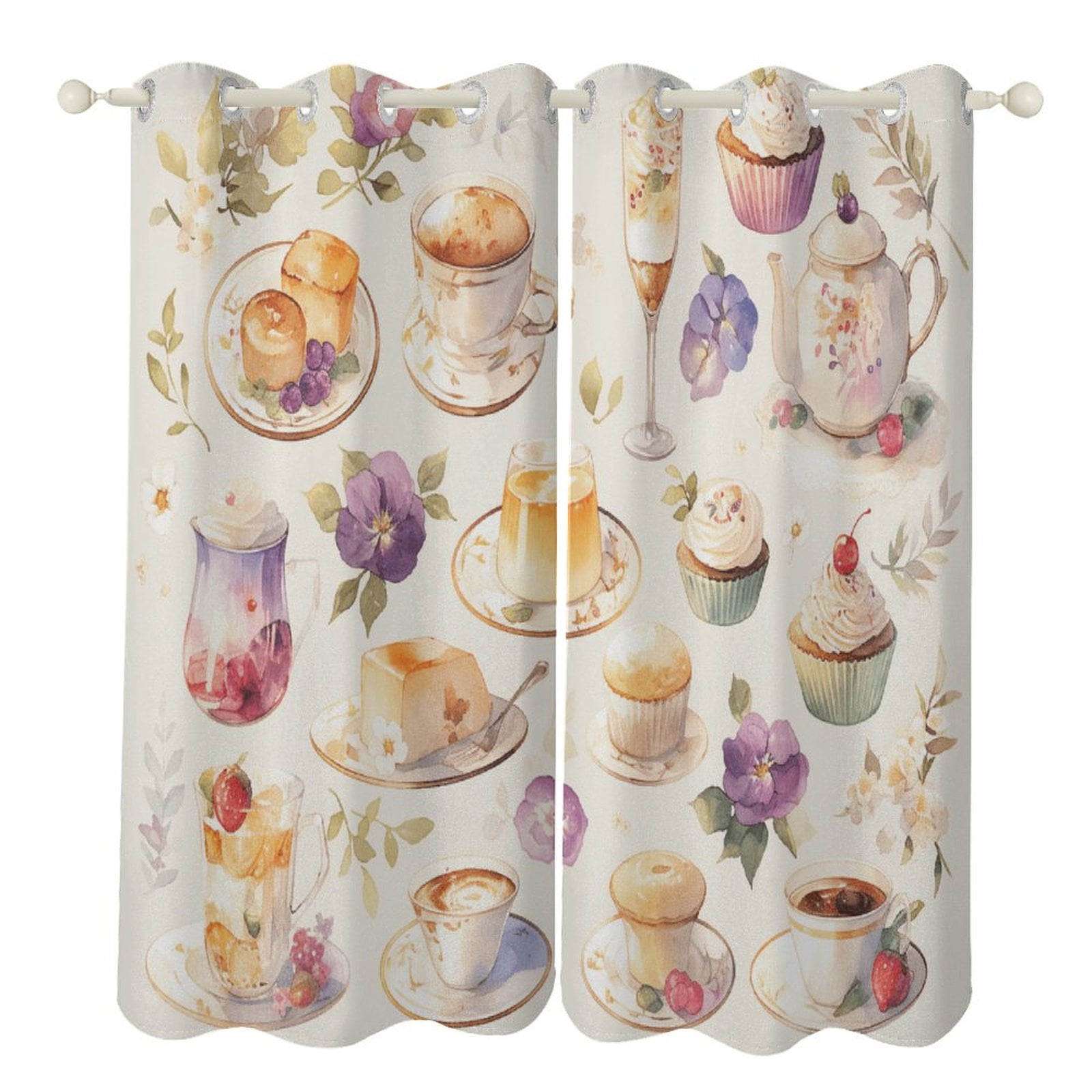 Cartoon Cake Curtains Watercolor Theme Window Curtains Grommet Blackout ...
