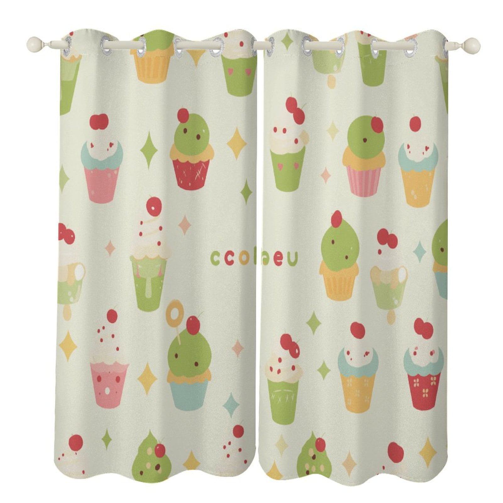 Cartoon Cake Curtains Watercolor Theme Window Curtains Grommet Blackout ...
