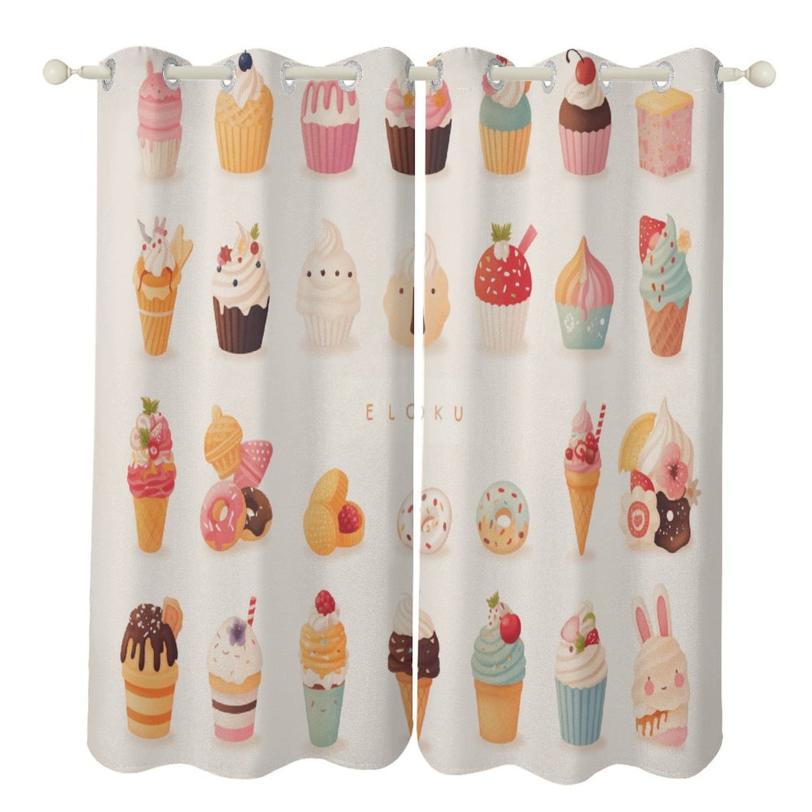 Cartoon Cake Curtains Watercolor Theme Window Curtains Grommet Blackout ...