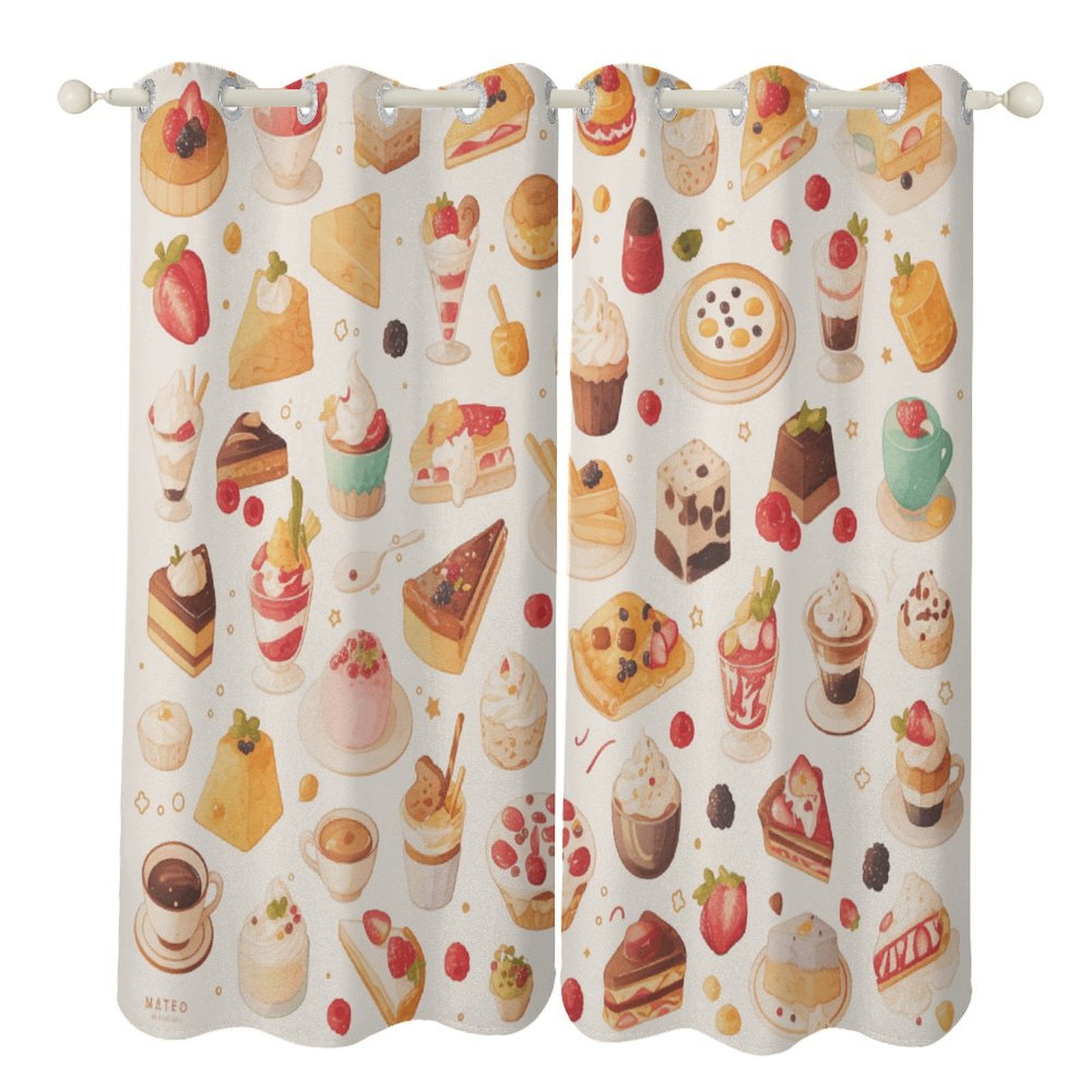 Cartoon Cake Curtains Watercolor Theme Window Curtains Grommet Blackout ...