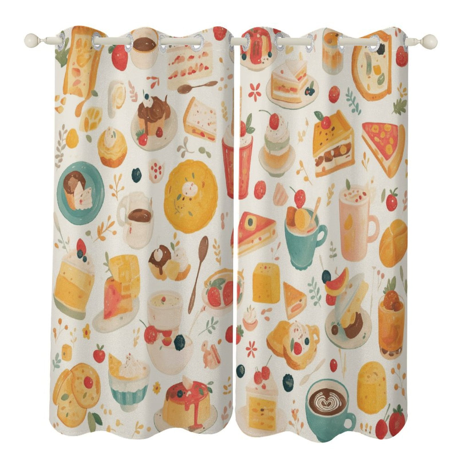 Cartoon Cake Curtains Watercolor Theme Window Curtains Grommet Blackout ...