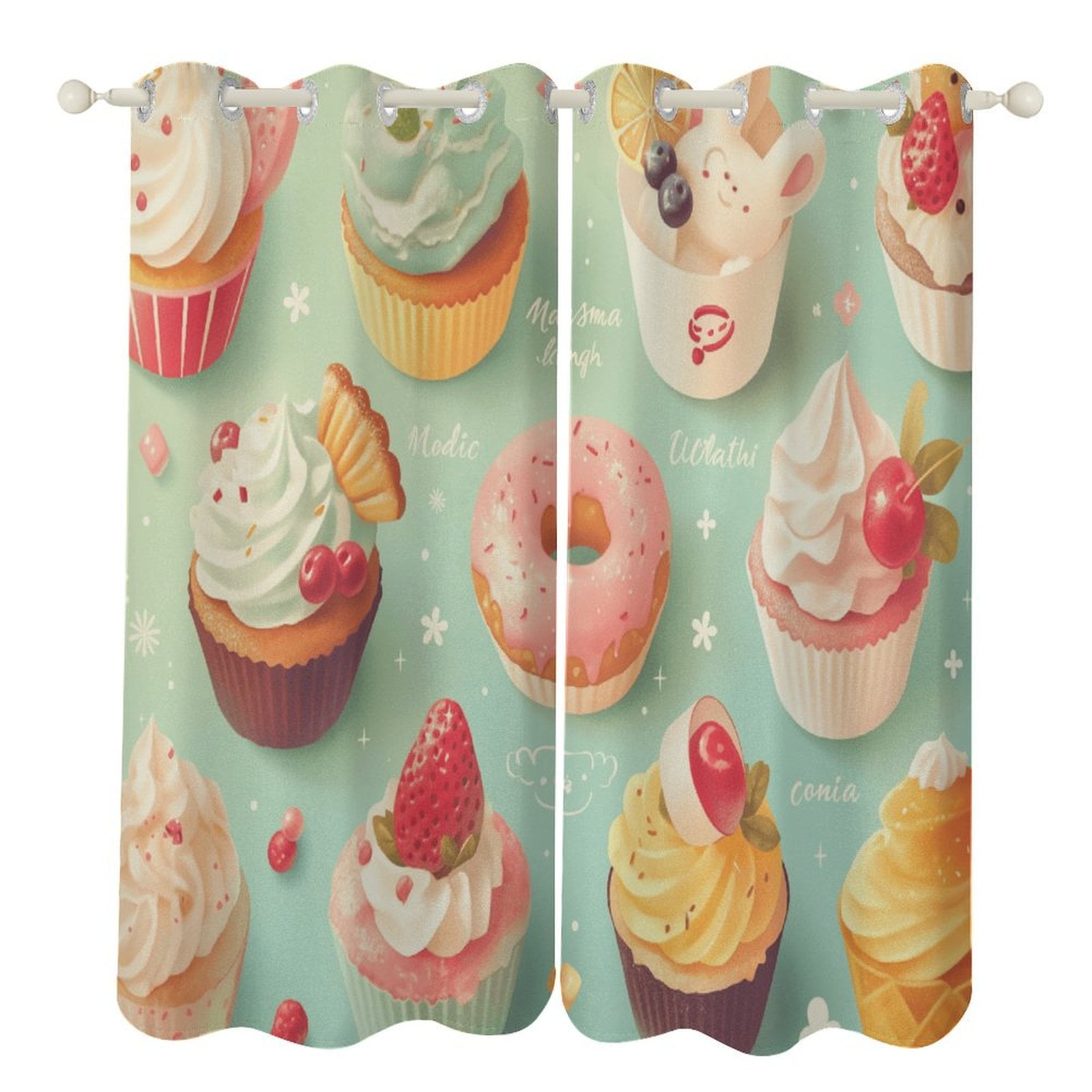 Cartoon Cake Curtains Watercolor Theme Window Curtains Grommet Blackout ...