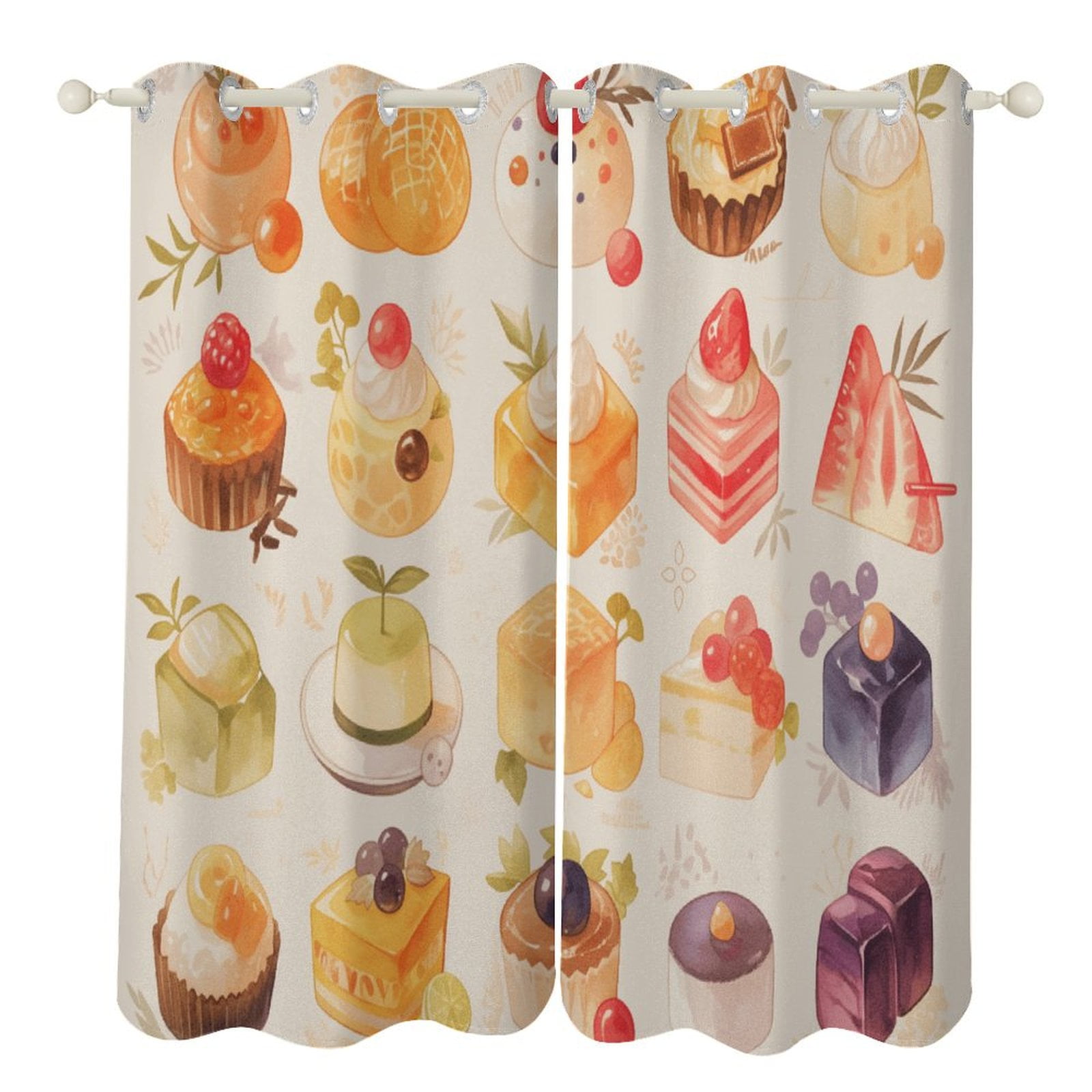 Cartoon Cake Curtains Watercolor Theme Window Curtains Grommet Blackout ...