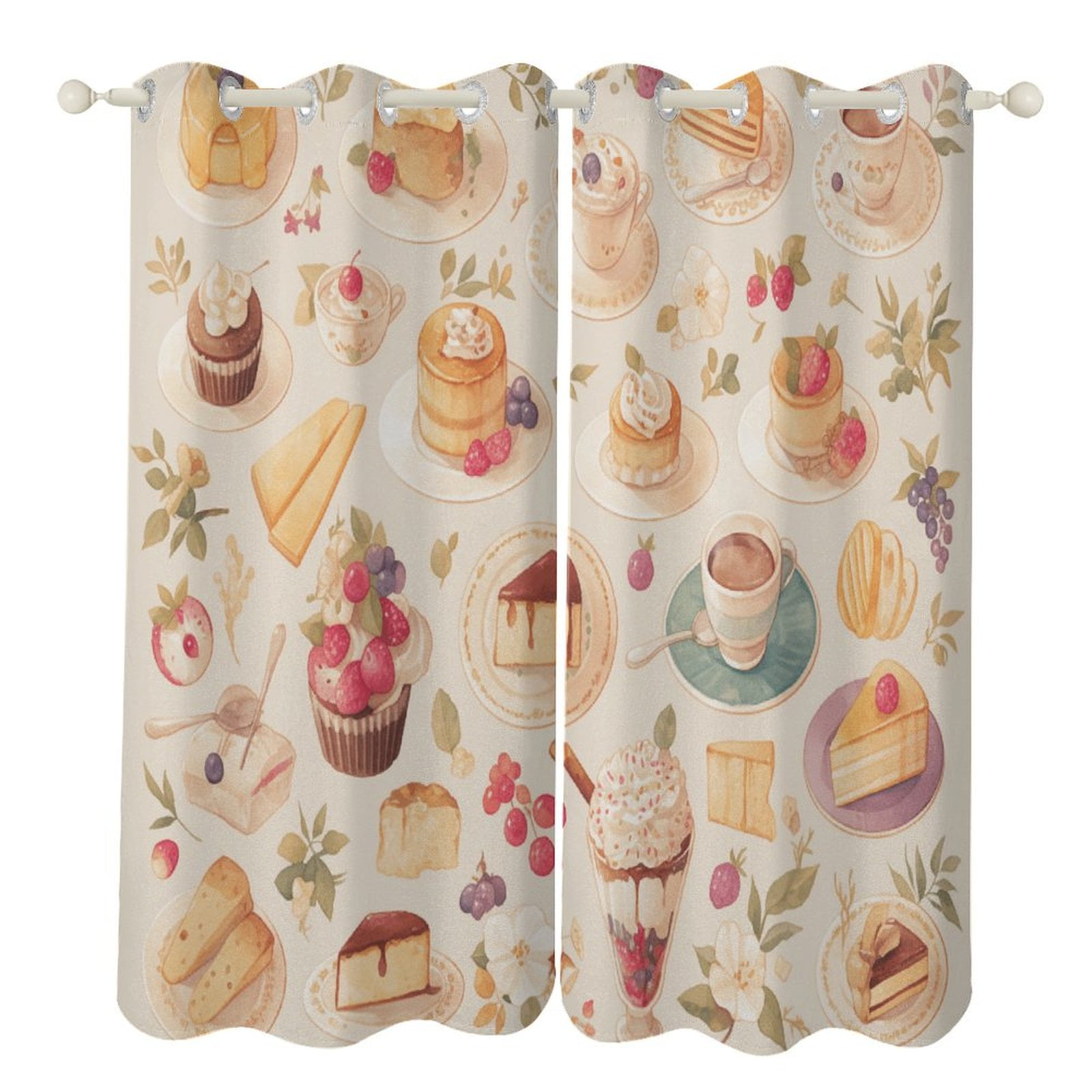 Cartoon Cake Curtains Watercolor Theme Window Curtains Grommet Blackout ...