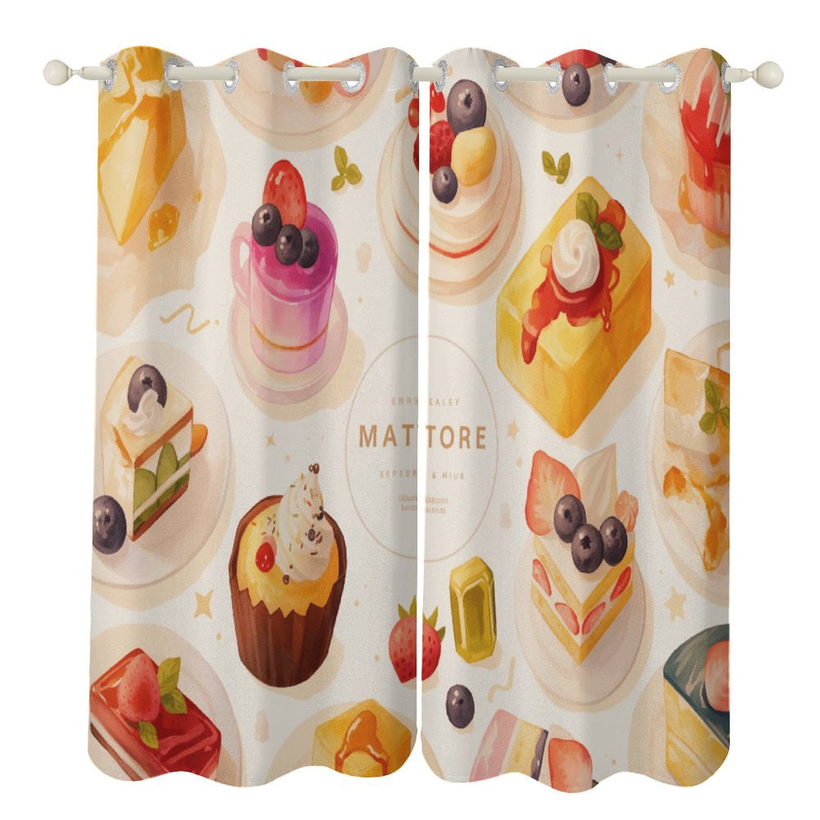 Cartoon Cake Curtains Watercolor Theme Window Curtains Grommet Blackout ...
