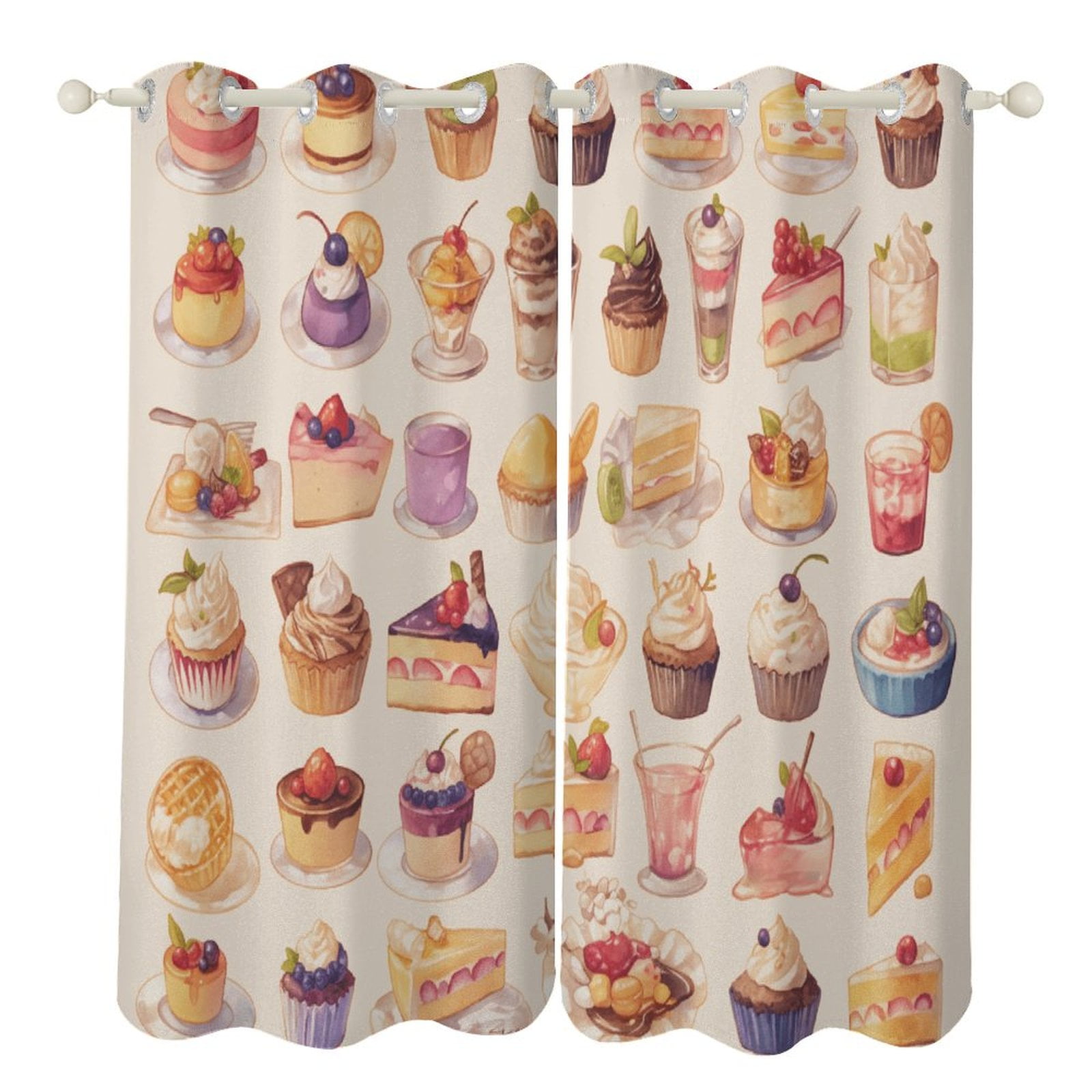Cartoon Cake Curtains Watercolor Theme Window Curtains Grommet Blackout ...