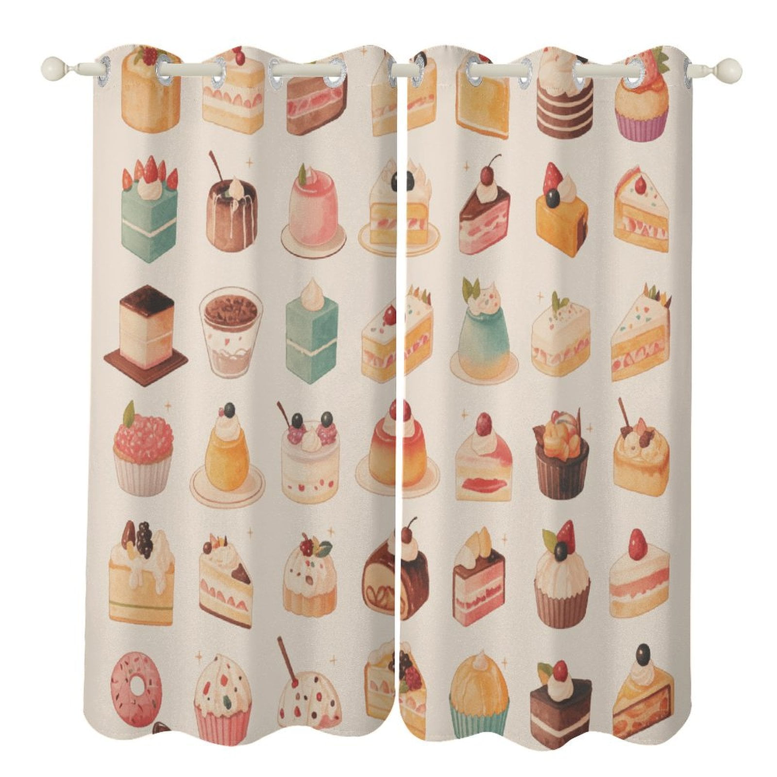 Cartoon Cake Curtains Watercolor Theme Window Curtains Grommet Blackout ...