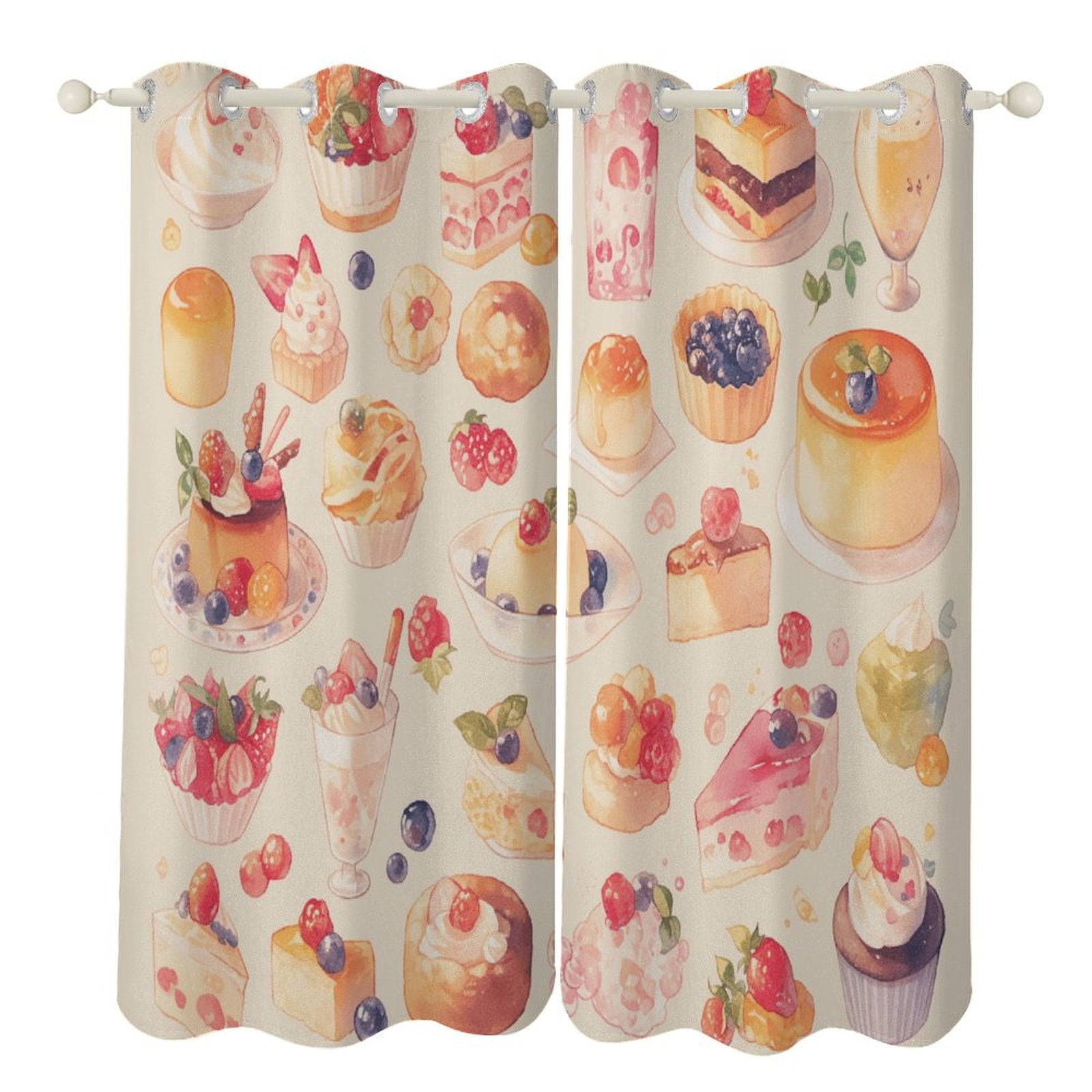 Cartoon Cake Curtains Watercolor Theme Window Curtains Grommet Blackout ...