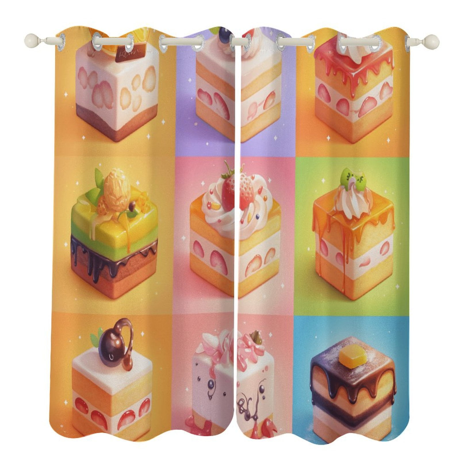 Cartoon Cake Curtains Watercolor Theme Window Curtains Grommet Blackout ...