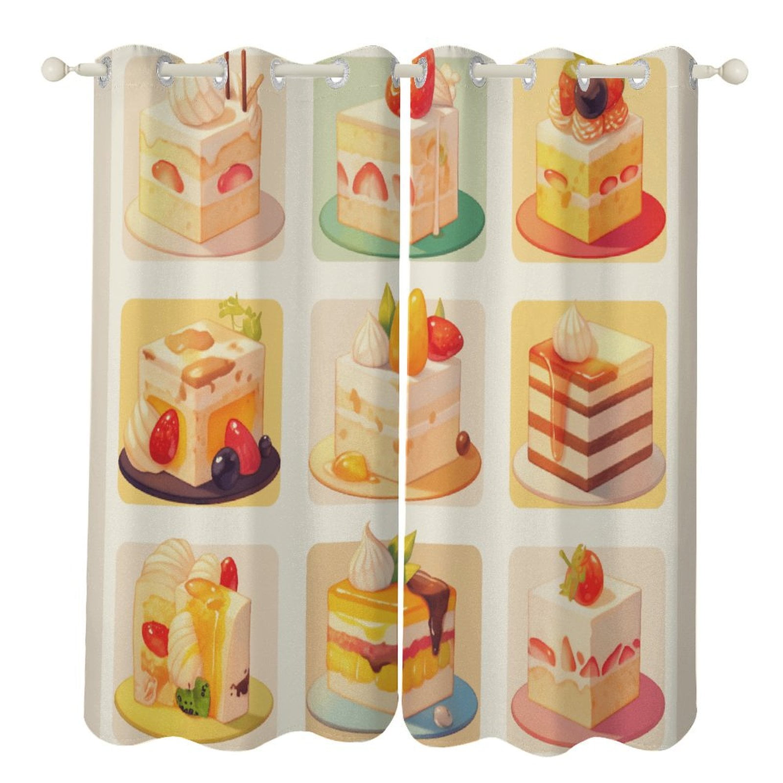Cartoon Cake Curtains Watercolor Theme Window Curtains Grommet Blackout ...