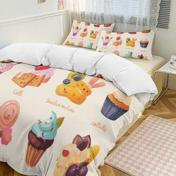 Cartoon Cake Duvet Cover Set Pattern Soft Bedding Set Comforter Cover ...