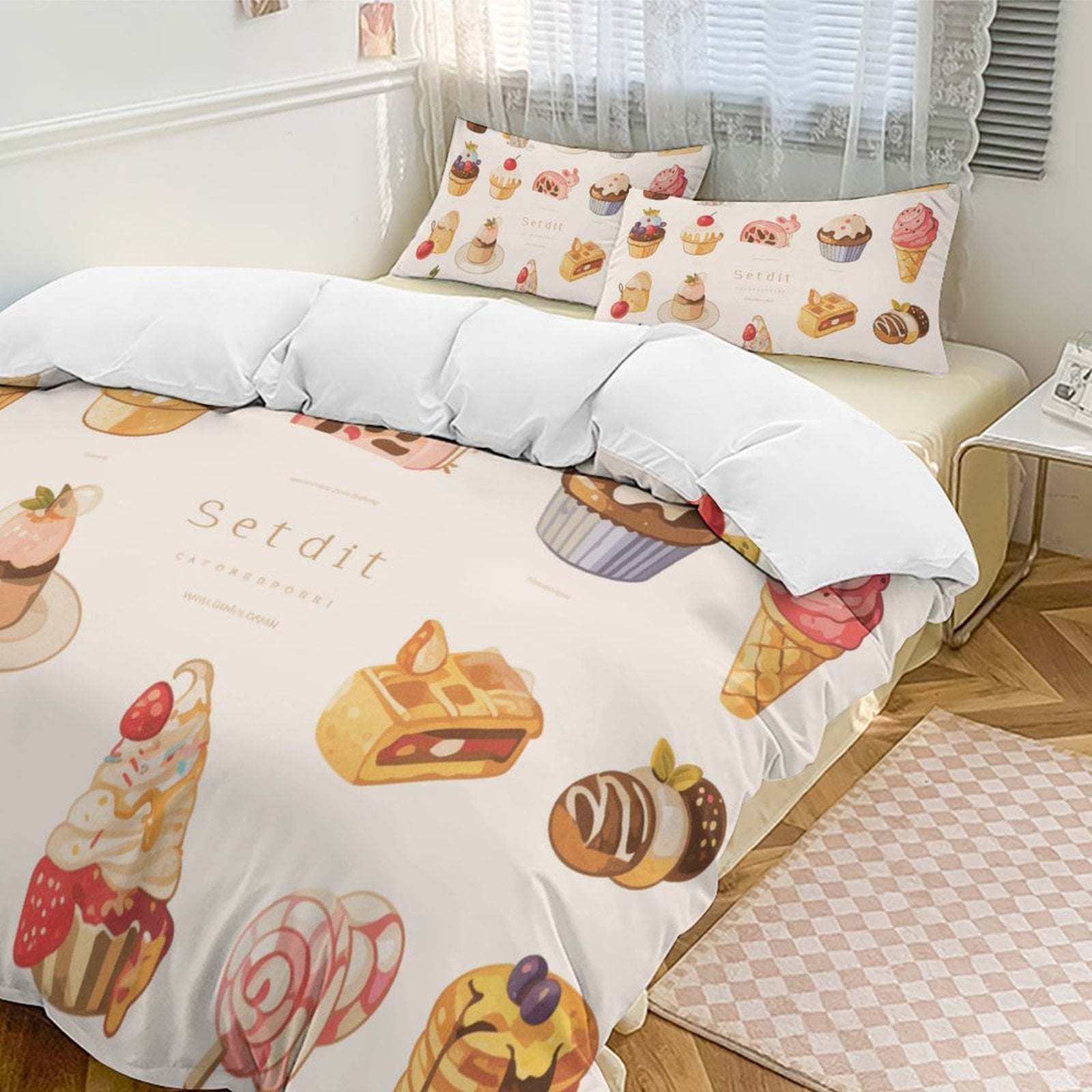 Cartoon Cake Duvet Cover Set Themed Multicolor Polyester Bedding Set ...