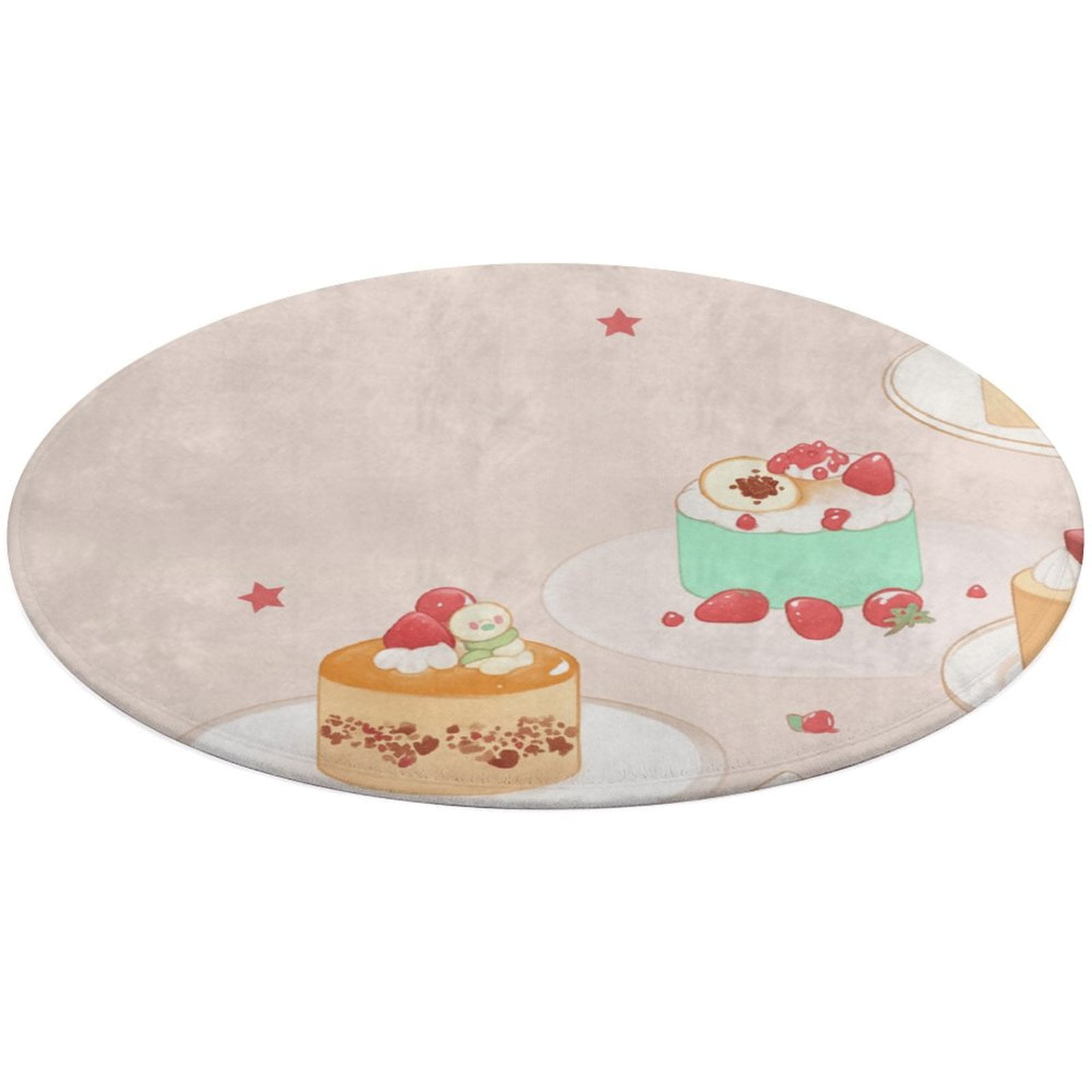 Cartoon Cake Floral Medallion Round Rug - Small Round Area Rug, Soft ...