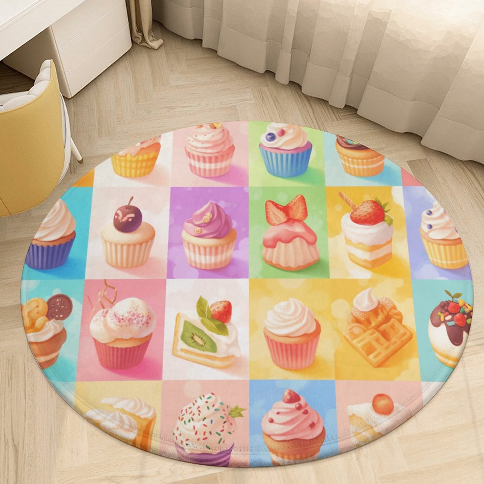 Cartoon Cake Floral Medallion Round Rug - Small Round Area Rug, Soft ...