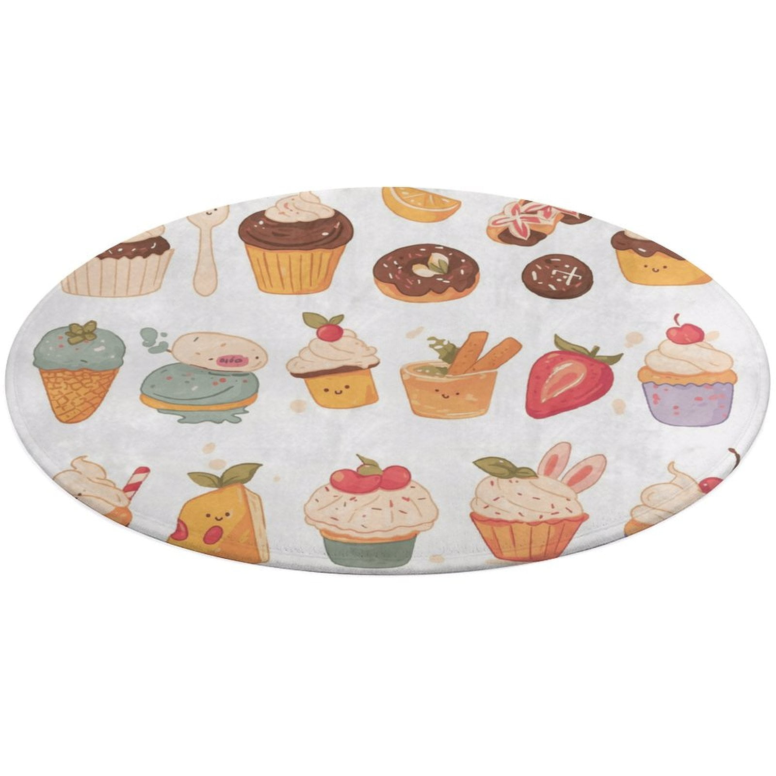 Cartoon Cake Floral Medallion Round Rug - Small Round Area Rug, Soft ...