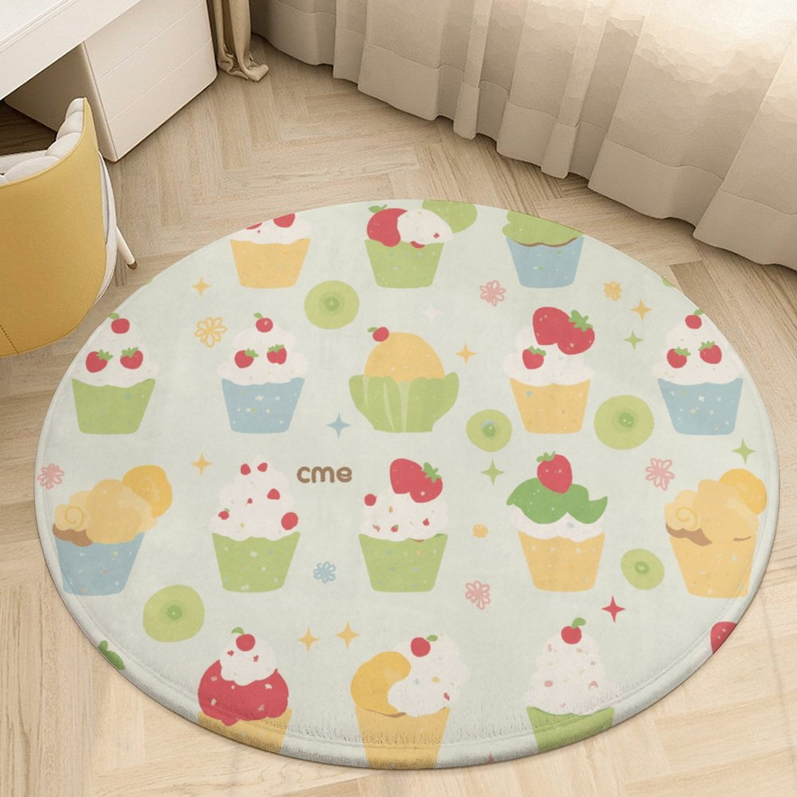 Cartoon Cake Floral Medallion Round Rug - Small Round Area Rug, Soft ...