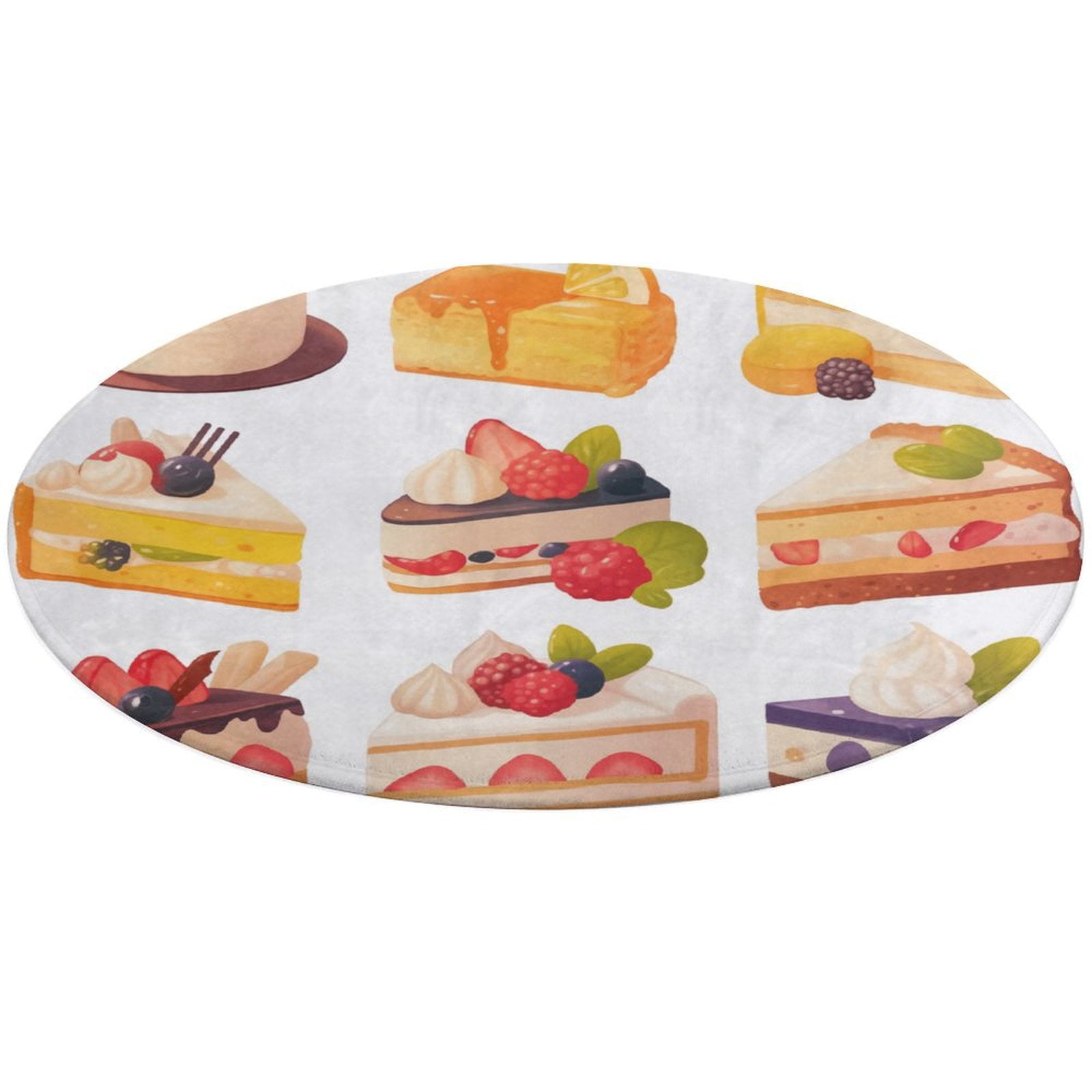 Cartoon Cake Floral Medallion Round Rug - Small Round Area Rug, Soft ...