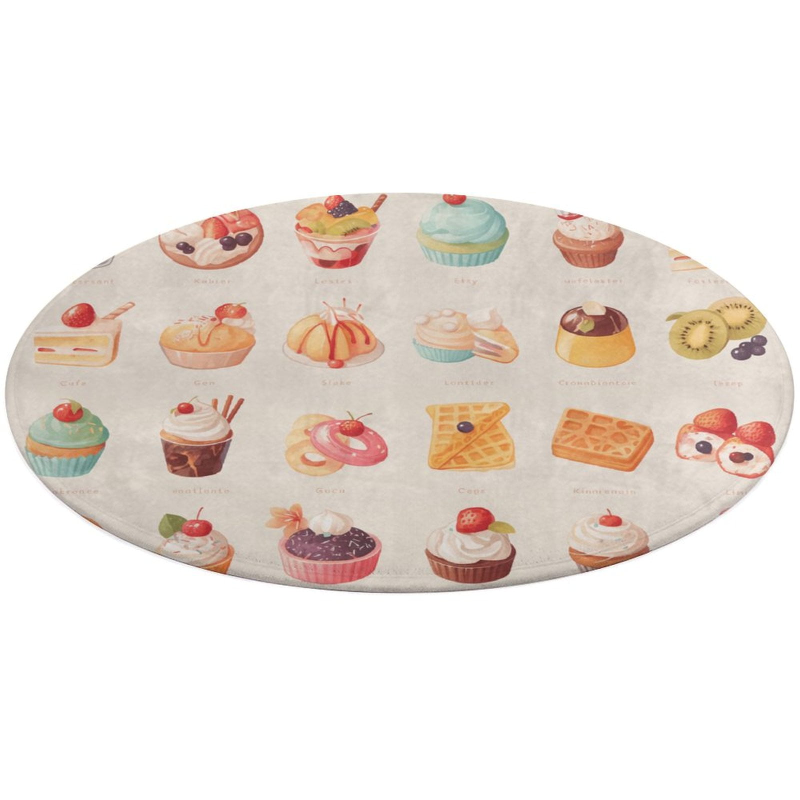 Cartoon Cake Floral Medallion Round Rug - Small Round Area Rug, Soft ...