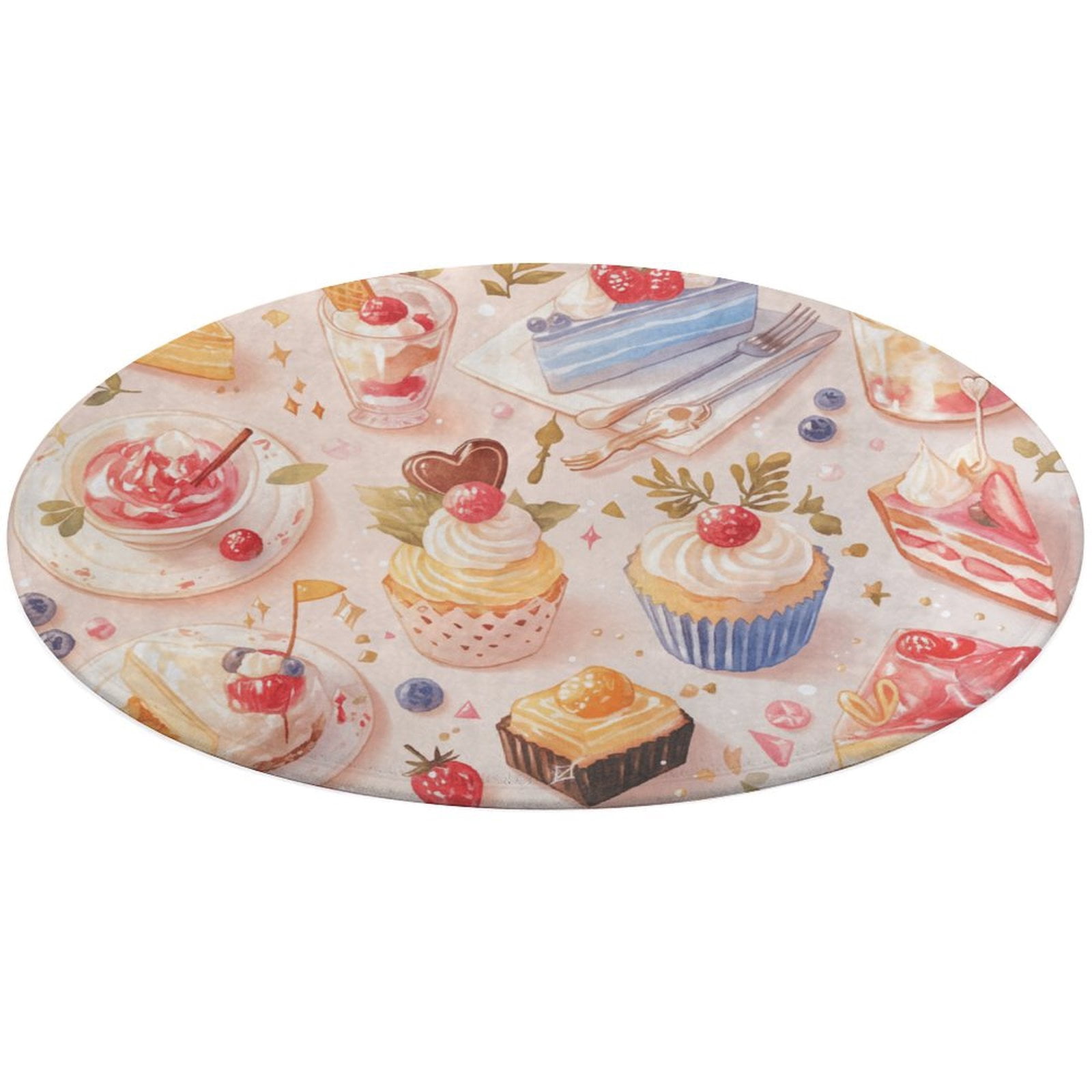 Cartoon Cake Floral Medallion Round Rug - Small Round Area Rug, Soft ...