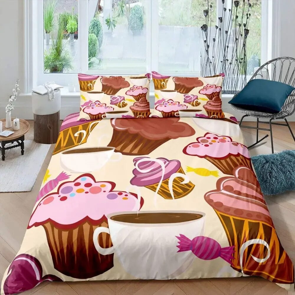 Cartoon Cake King Duvet Cover Dessert Cupcake Ice Cream Bedding Set ...
