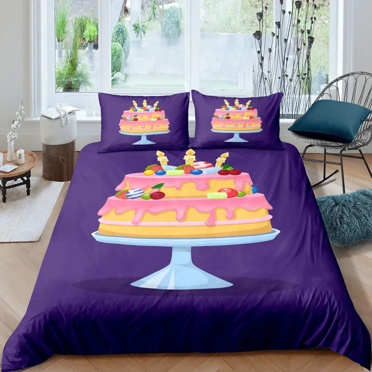 Cartoon Cake King Duvet Cover Dessert Cupcake Ice Cream Bedding Set ...