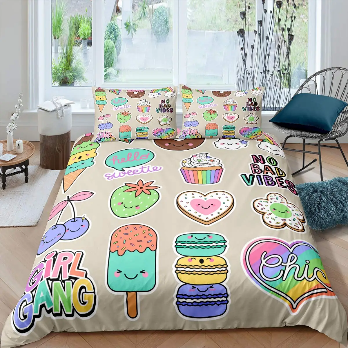 Cartoon Cake King Duvet Cover Dessert Cupcake Ice Cream Bedding Set ...