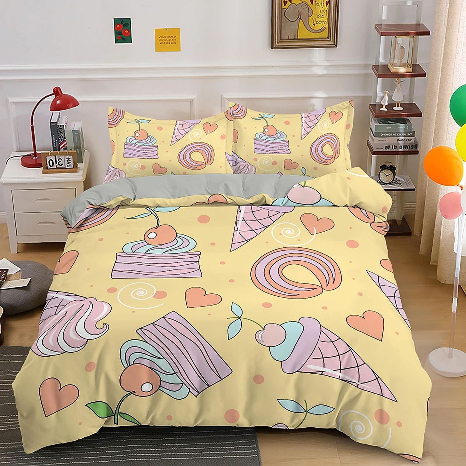 Cartoon Cake King Duvet Cover Dessert Cupcake Ice Cream Bedding Set ...