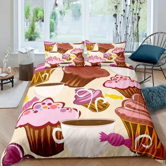 Cartoon Cake King Duvet Cover Dessert Cupcake Ice Cream Bedding Set ...