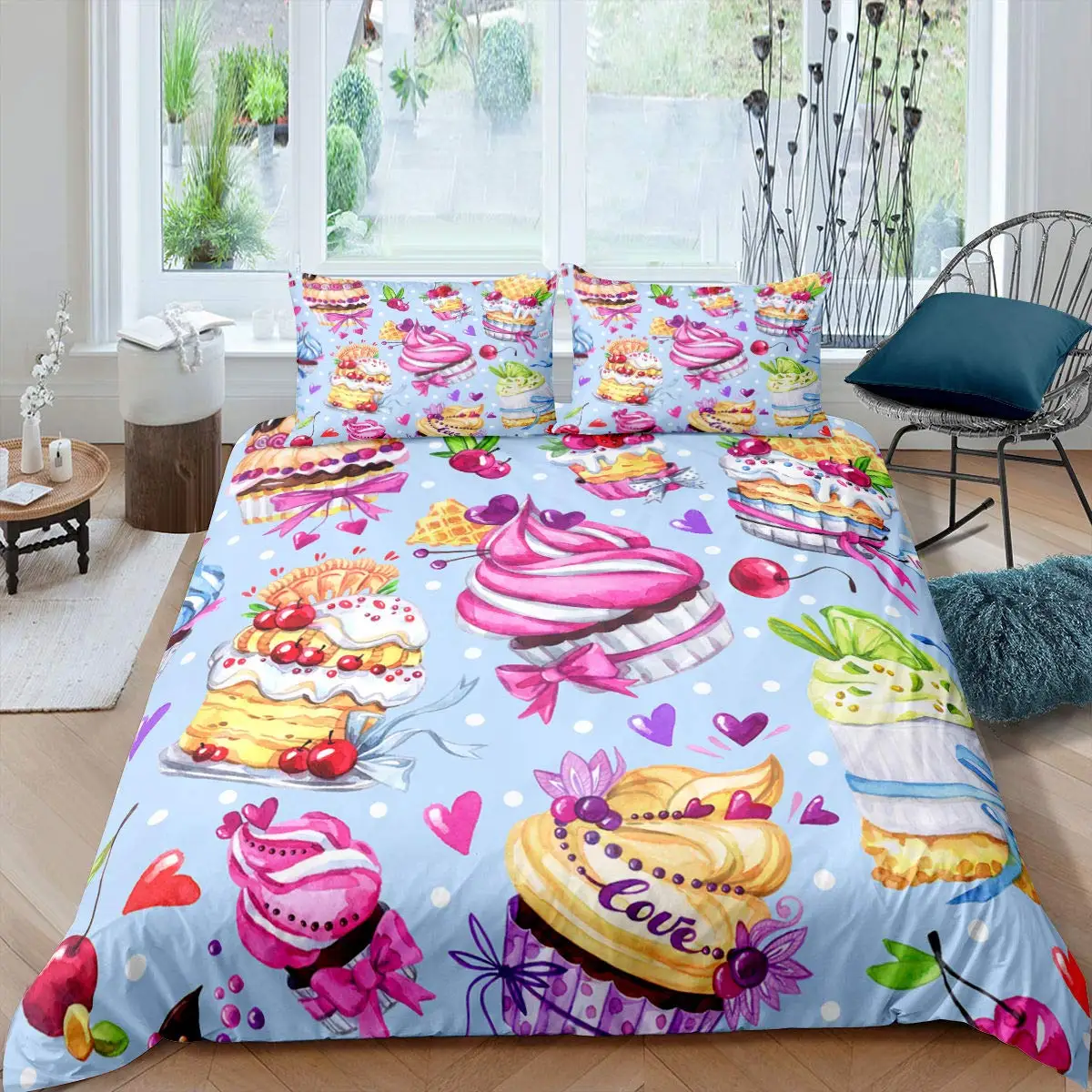Cartoon Cake King Duvet Cover Dessert Cupcake Ice Cream Bedding Set ...