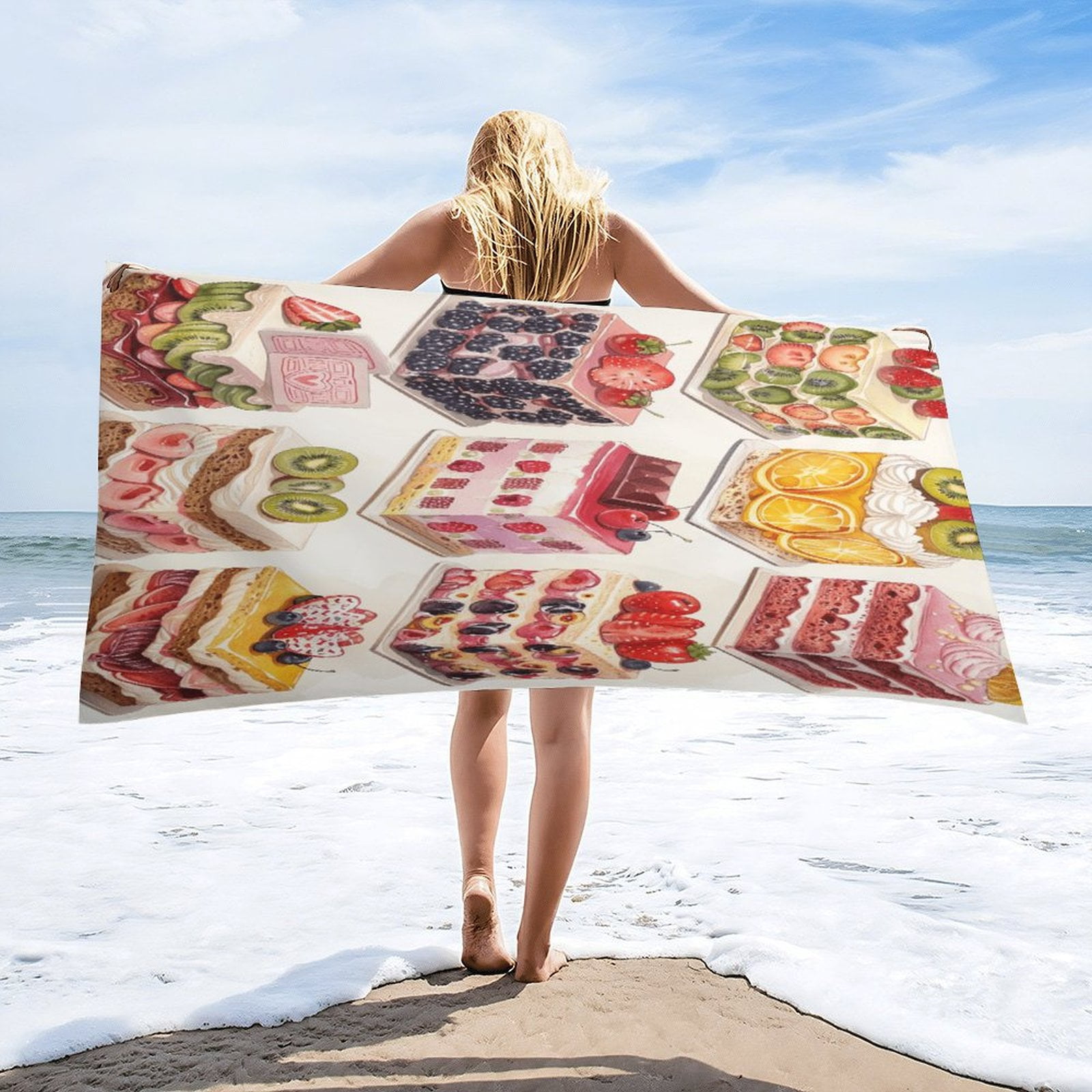 Cartoon Cake Microfiber Beach Towel Lightweight 63''x32'' Oversized ...