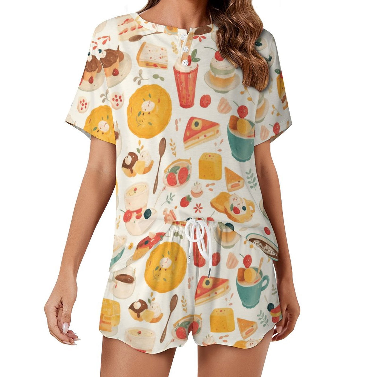 Cartoon Cake Pajama Set for Women 2 Piece Sleepwear Loungewear Short ...