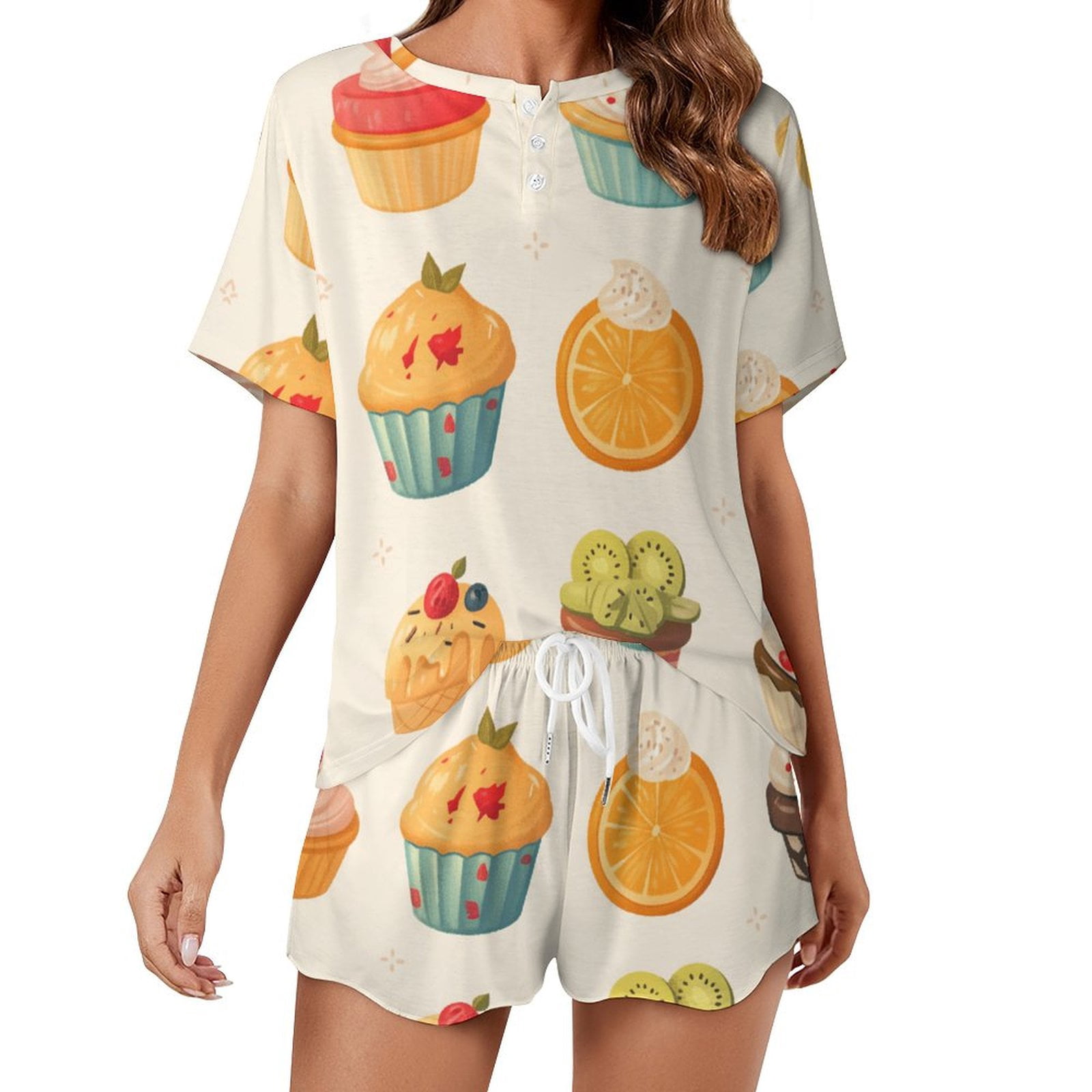 Cartoon Cake Print Women'S Pajamas Set Summer Sleepwear Sets 2 Piece ...