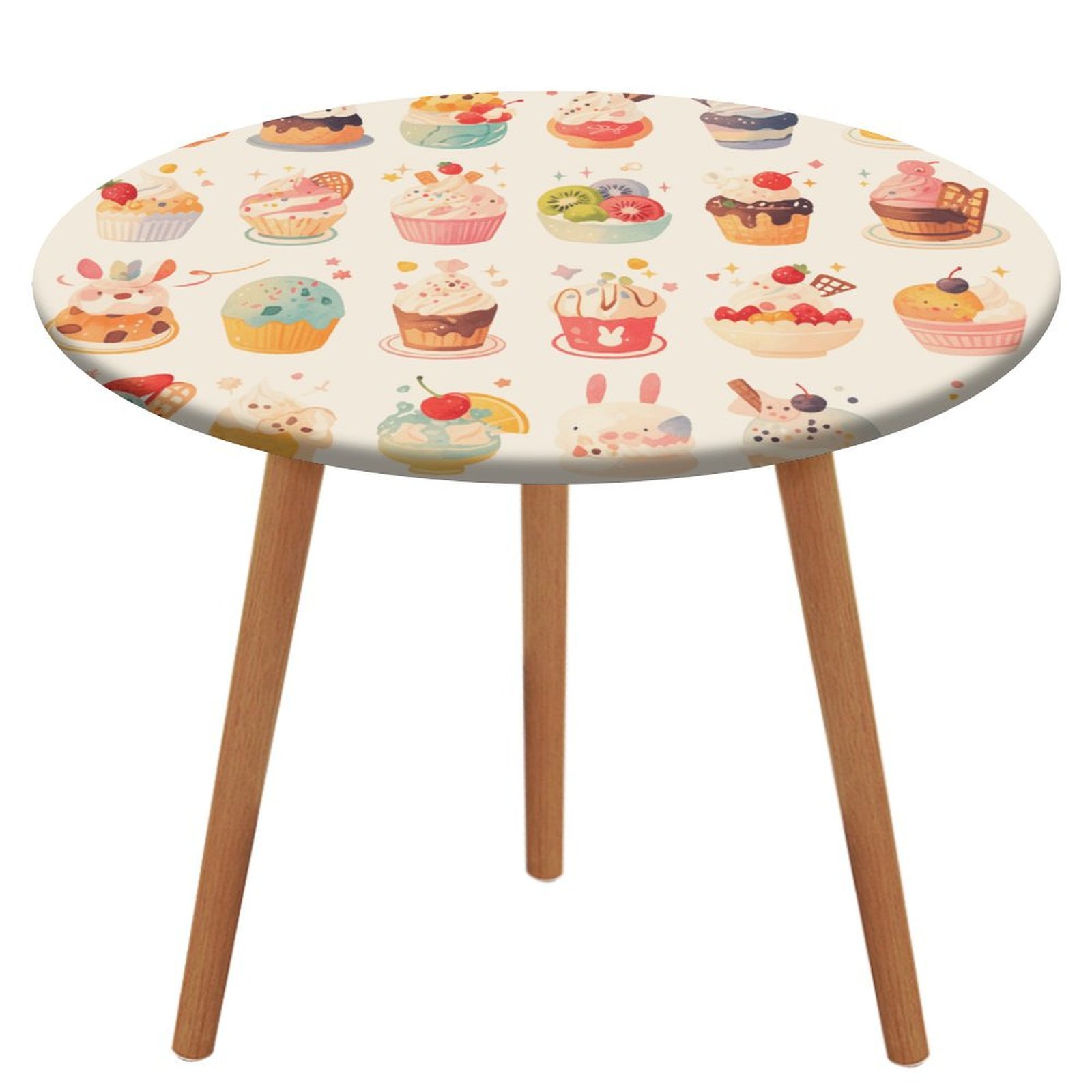 Cartoon Cake Round Fitted Tablecloth with Backing Elastic Edge Design ...