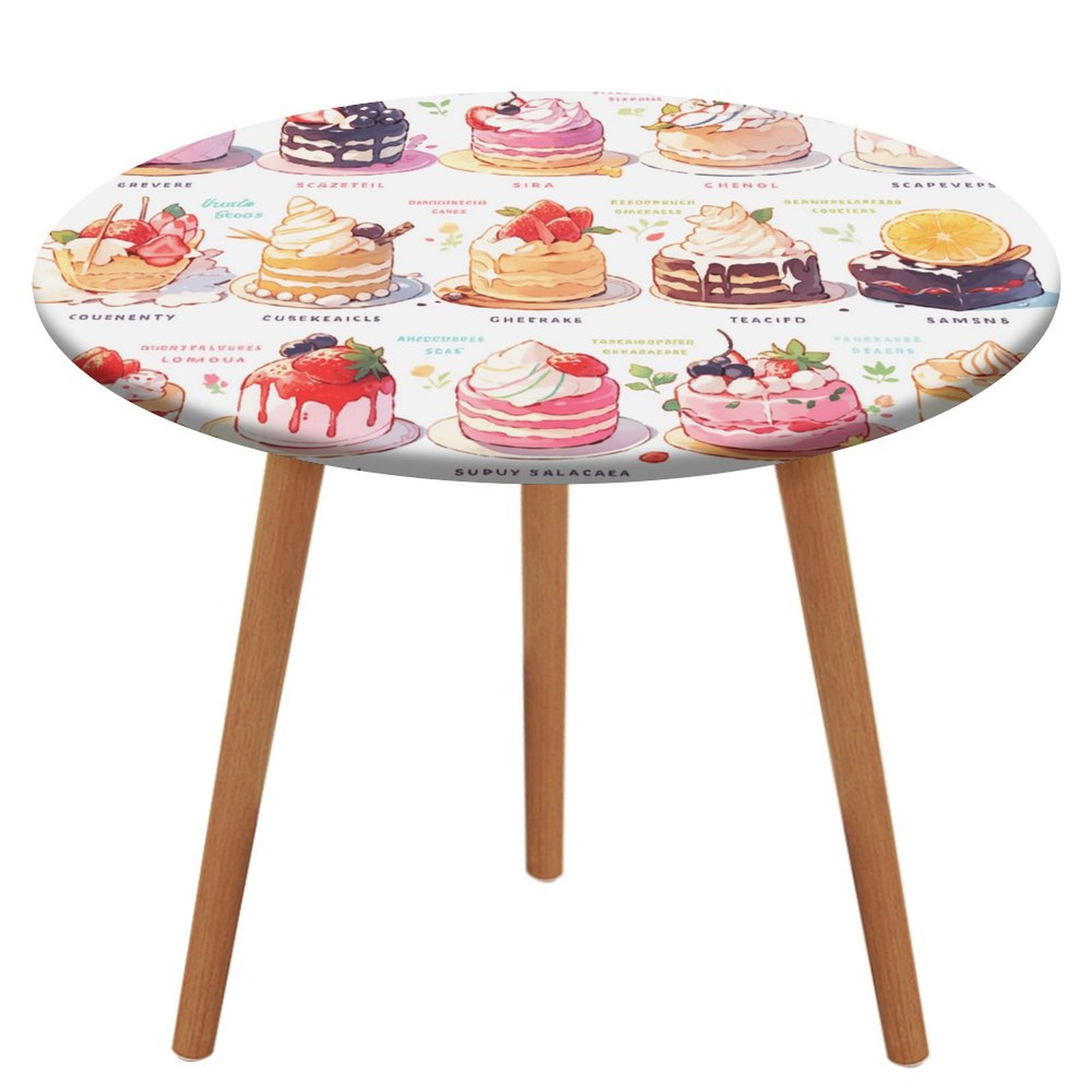 Cartoon Cake Round Fitted Tablecloth with Elastic Edge Round Outdoor ...