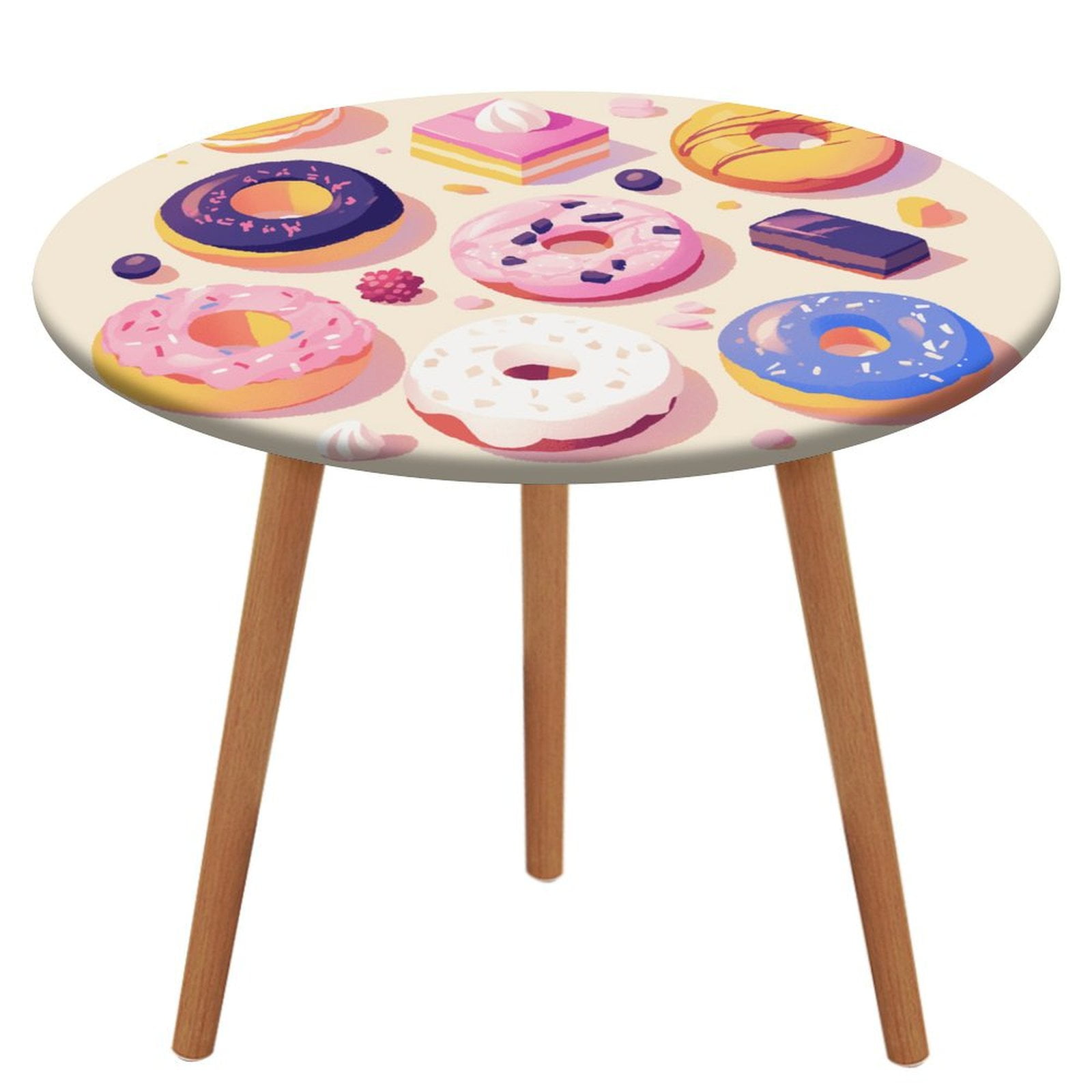 Cartoon Cake Round Fitted Tablecloth with Elastic Edge Outdoor Tablecloth Washable Round Table ...