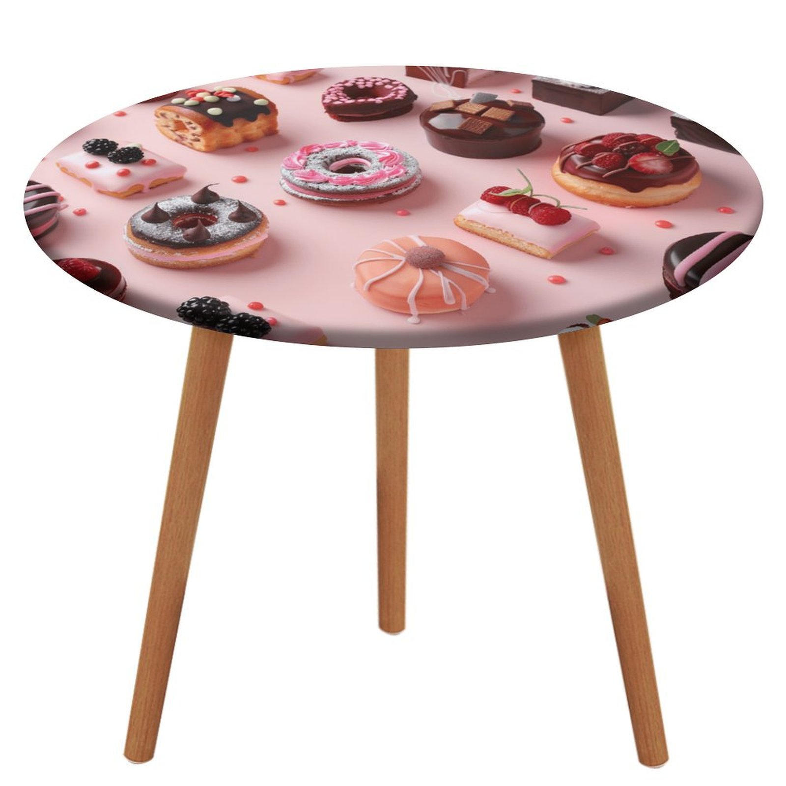 Cartoon Cake Round Fitted Tablecloth with Flannel Backing Elastic Table ...