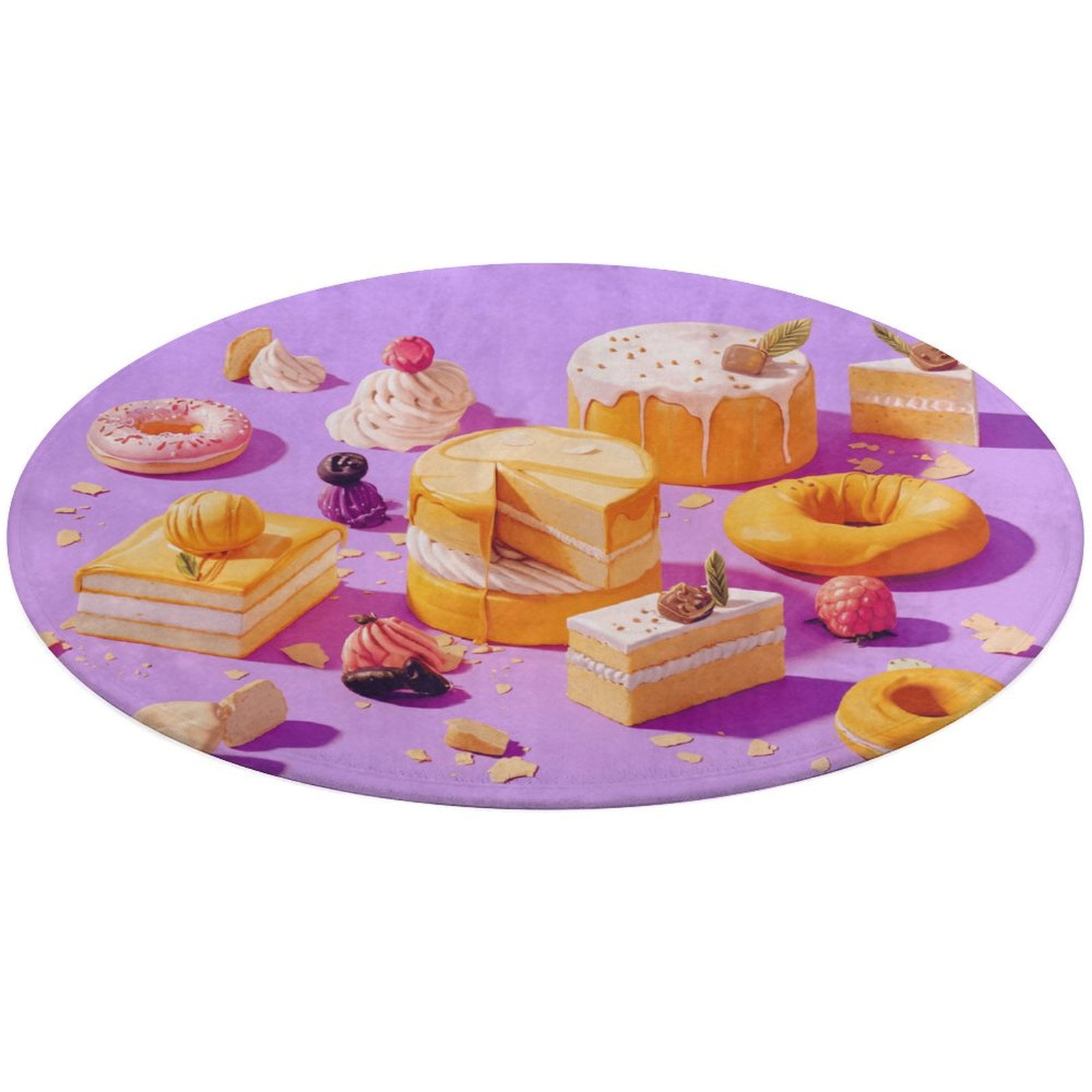 Cartoon Cake Round Rugs -Washable Non-Slip Small Round Area Rug Throw ...