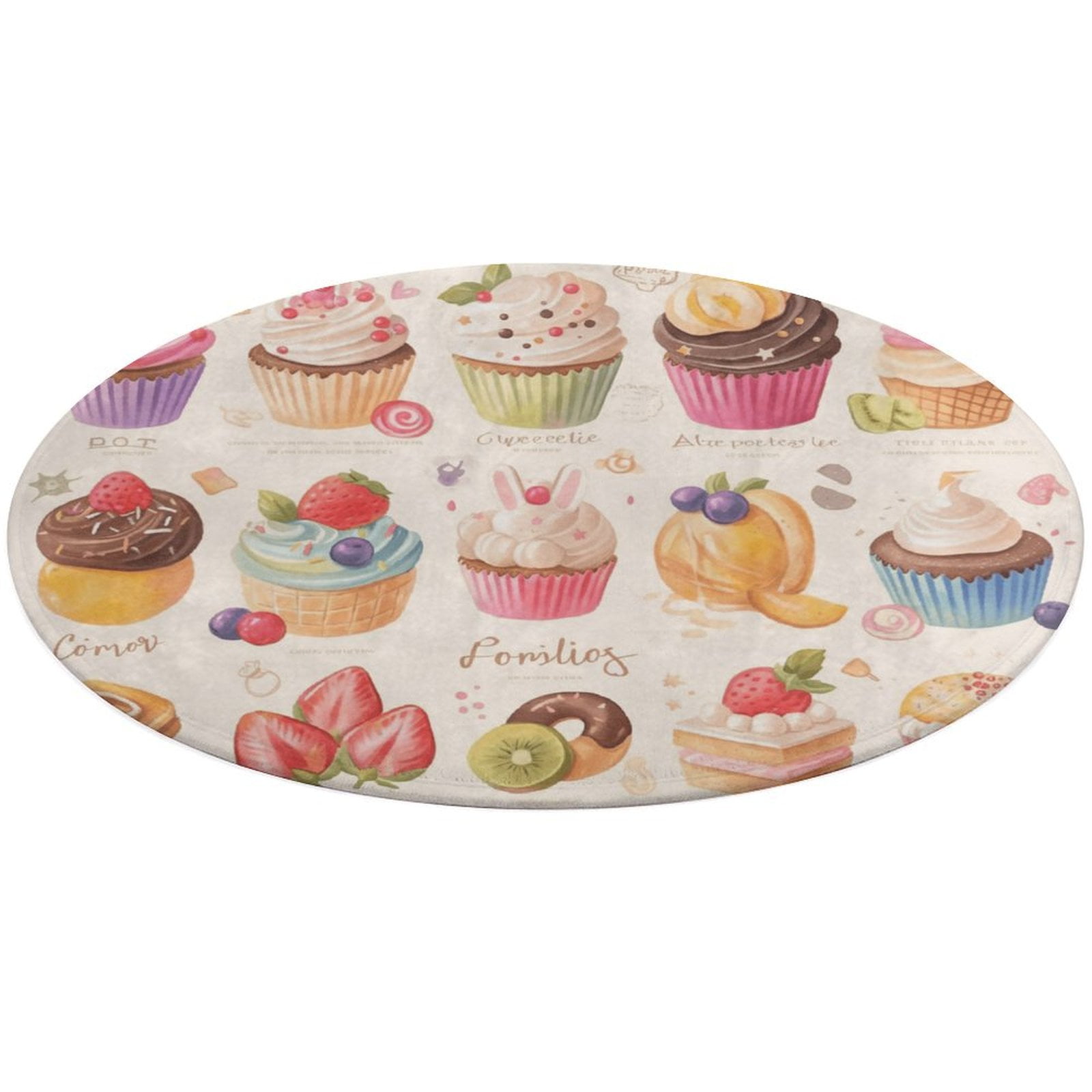 Cartoon Cake Round Rugs -Washable Non-Slip Small Round Area Rug Throw ...