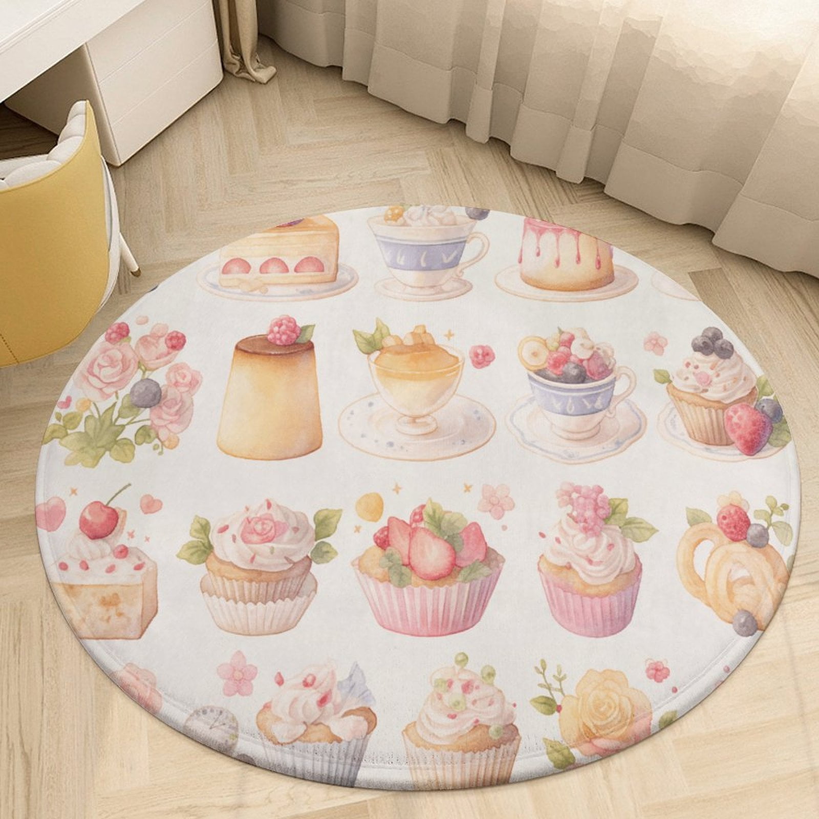 Cartoon Cake Round Rugs -Washable Non-Slip Small Round Area Rug Throw ...