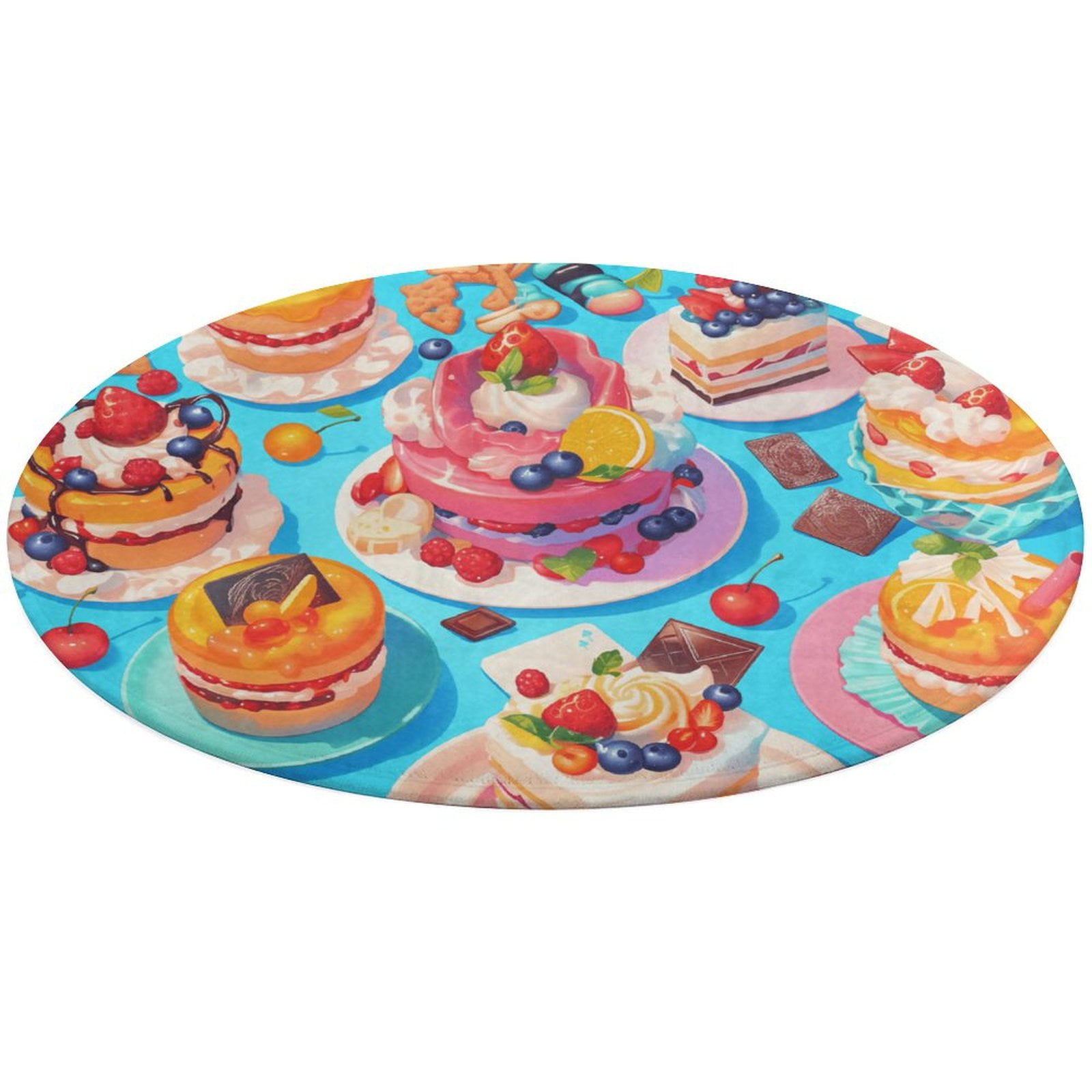 Cartoon Cake Round Rugs -Washable Non-Slip Small Round Area Rug Throw ...