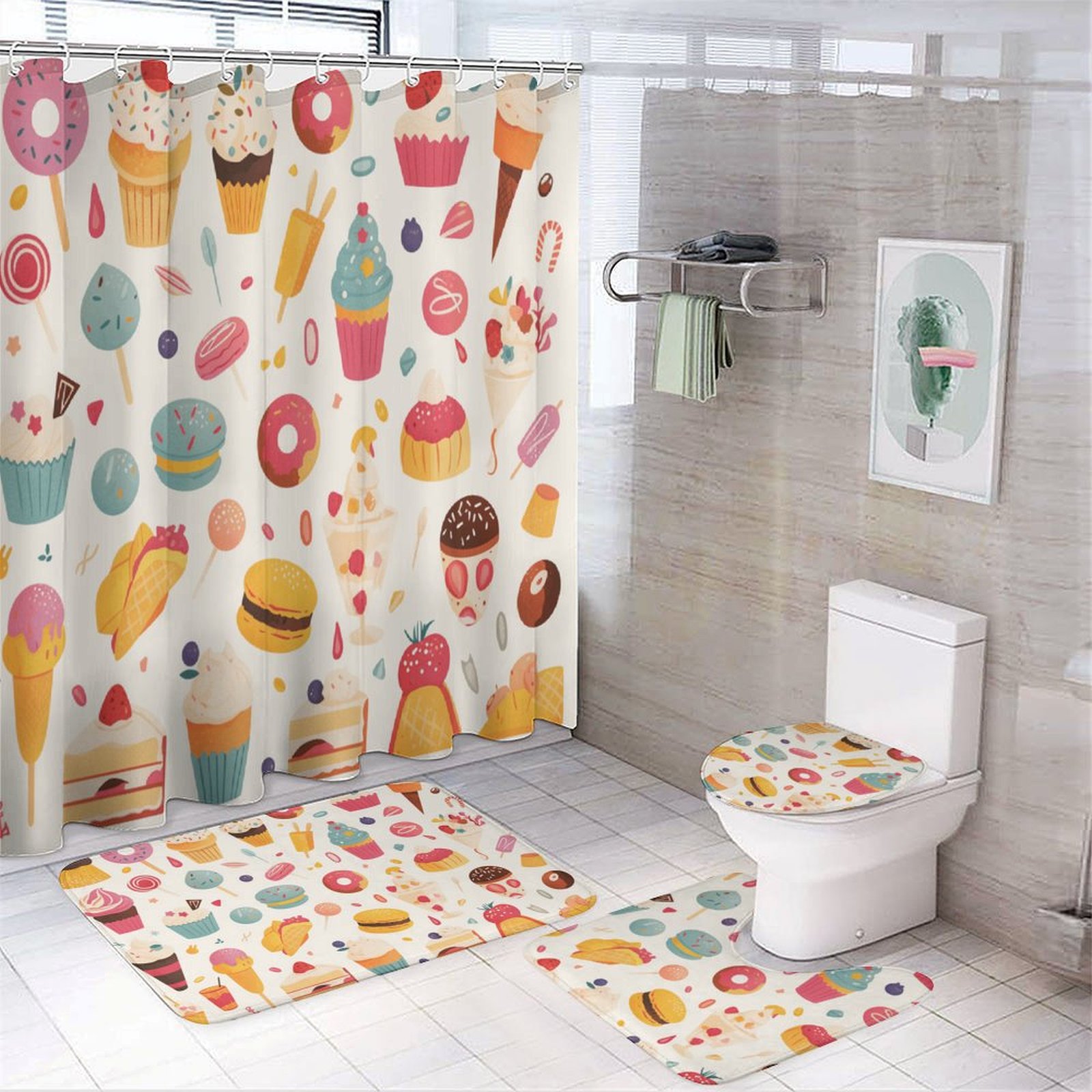 Cartoon Cake Shower Curtain Home Decor, Polyester Cotton Fabric ...